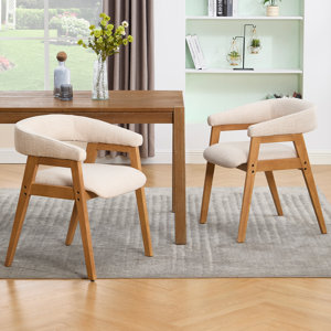 George Oliver Mid-Century Modern Dining Chairs, Linen Upholstered ...