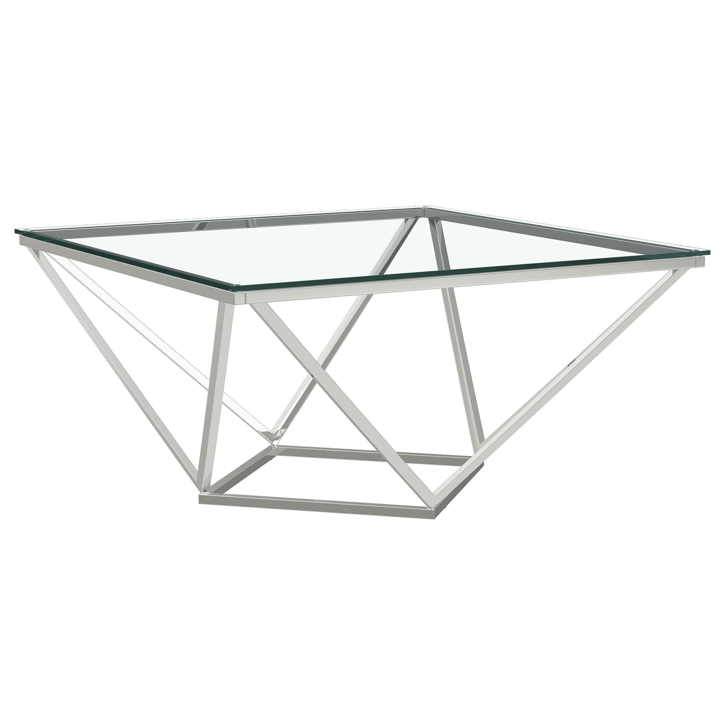 Ivy Bronx Jaynes Square Glass Top Geometric Coffee Table Nickel | Wayfair