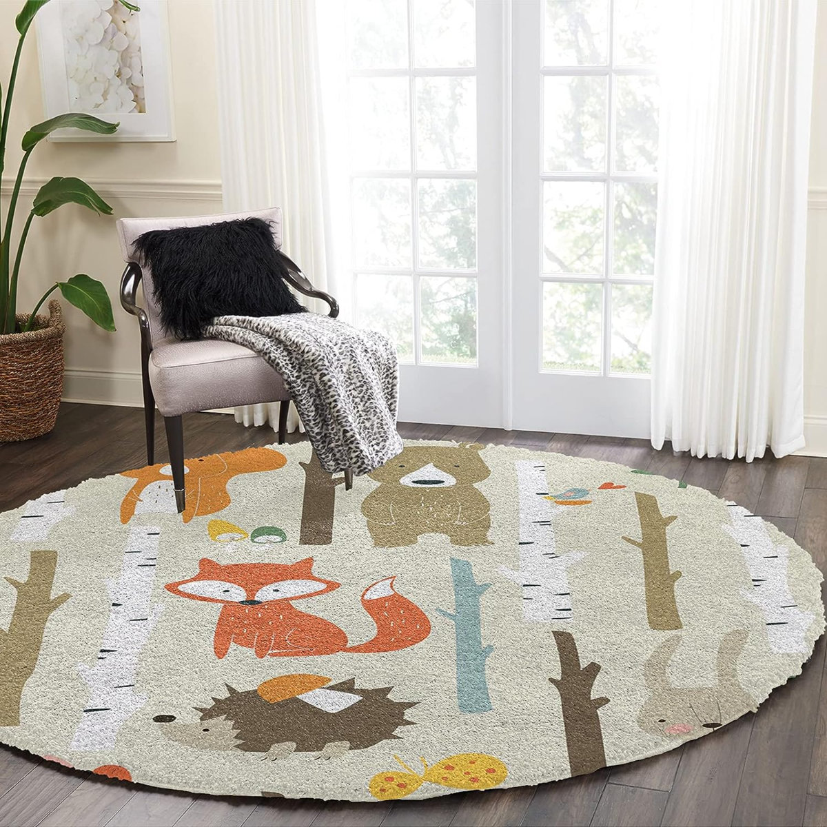 Redwood Rover Albin Shag Area Rug, 5Ft Indoor Round Area Rugs- Cartoon ...