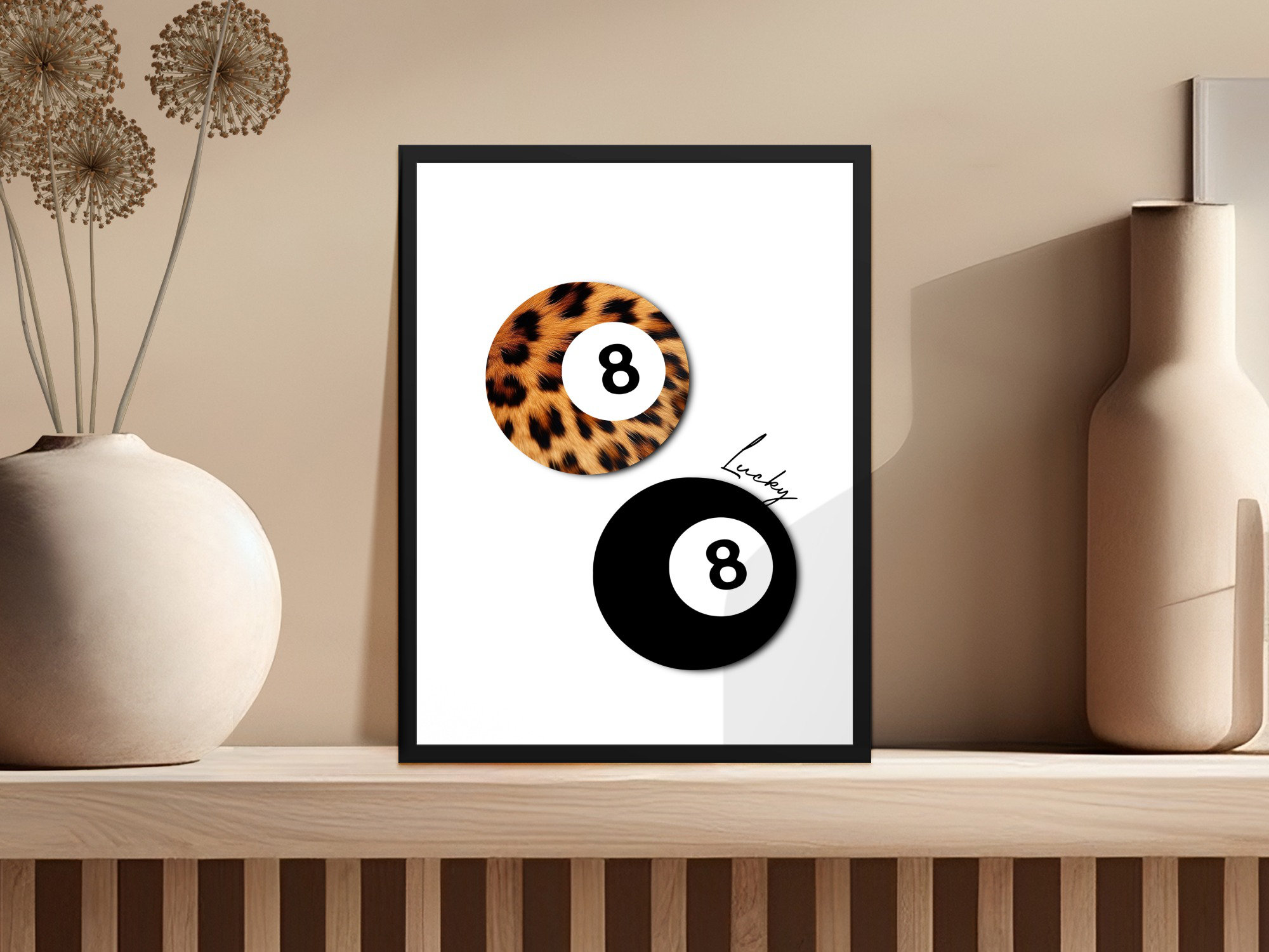 Brayden Studio Lucky Eight Ball Leopard Print Graphic Design Framed ...