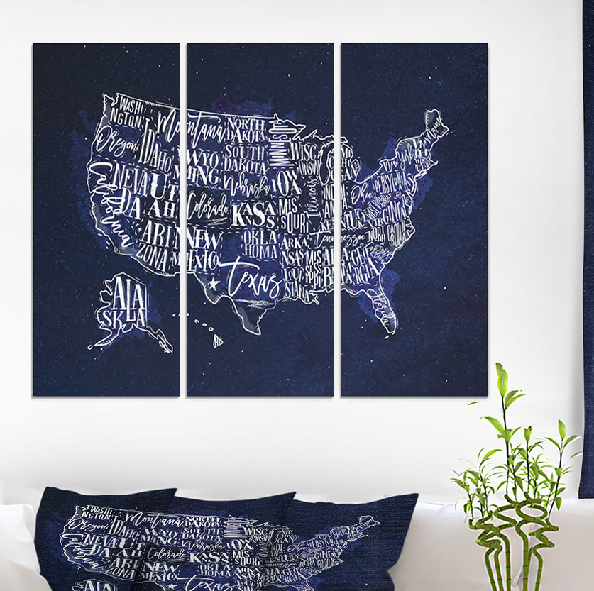 East Urban Home 'United States Blue Vintage Map' Oil Painting Print ...