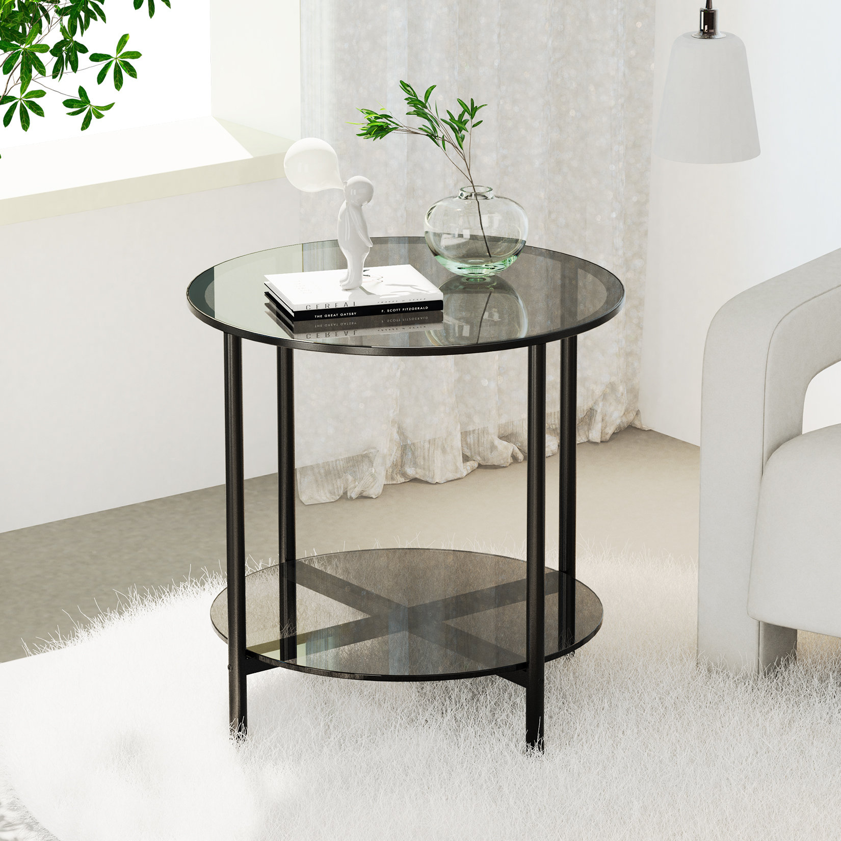 Ebern Designs Glass Tray Top Frame End Table with Storage & Reviews ...