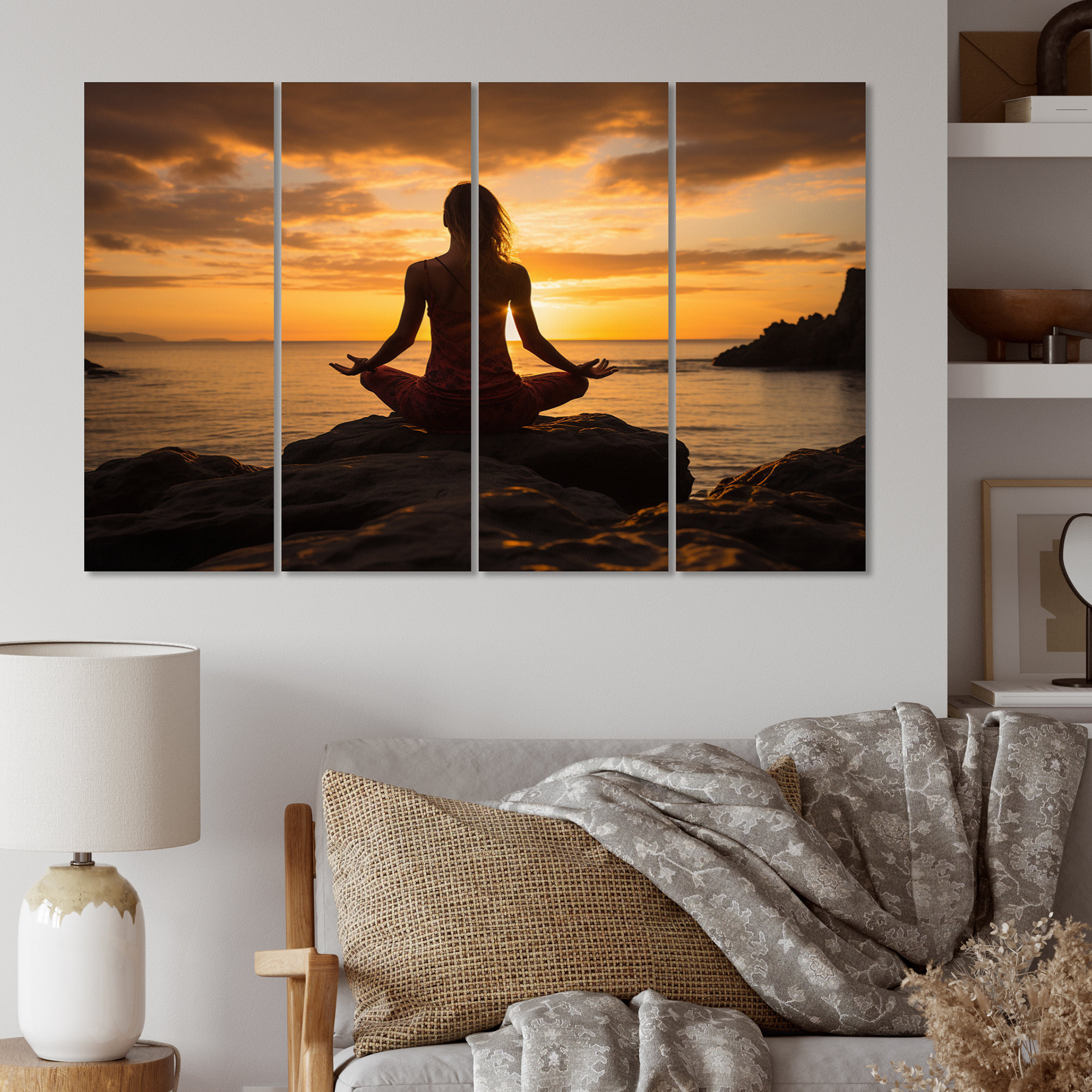 Highland Dunes Orange Black Yoga at Sunset II - Yoga Metal Wall Decor ...