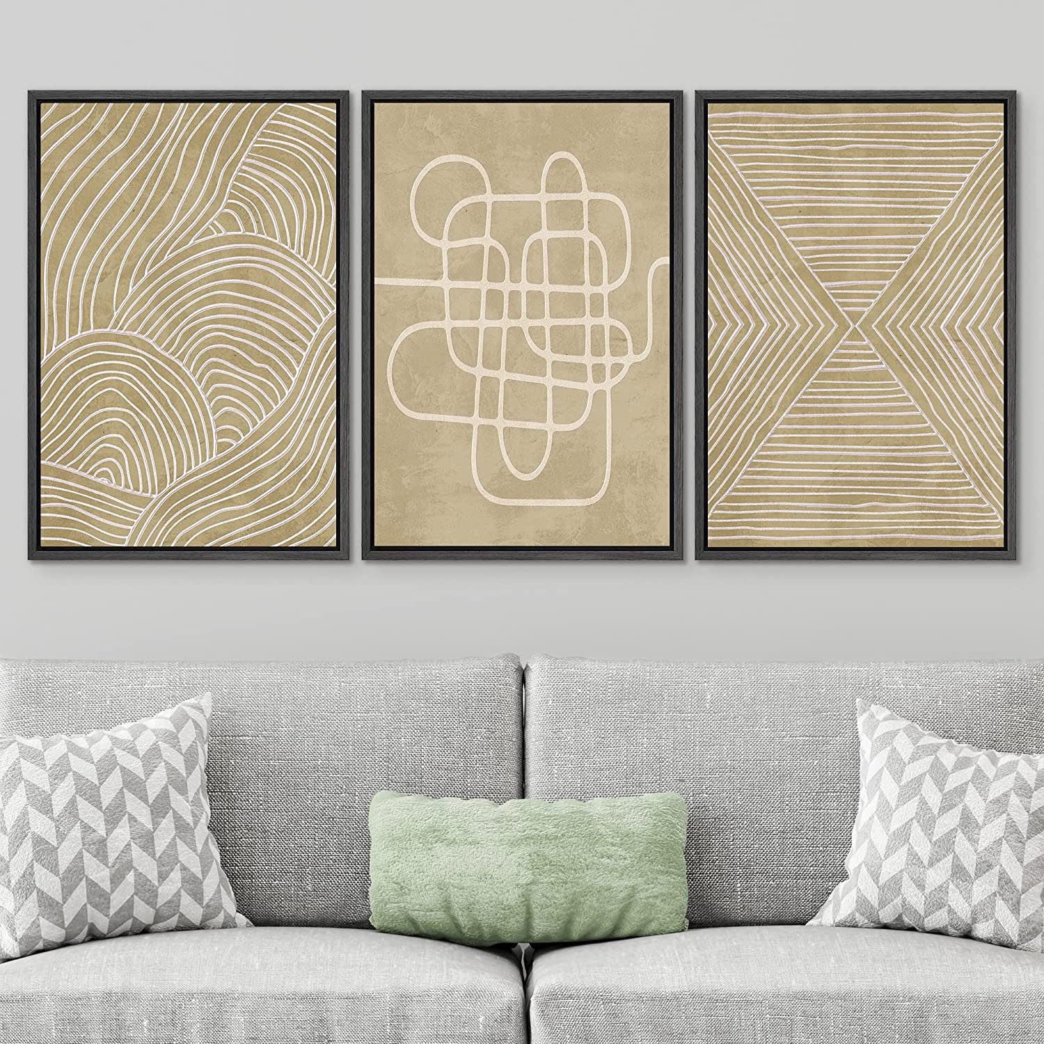 SIGNLEADER Framed Canvas Print Wall Art Set Geometric Tan Line Art ...