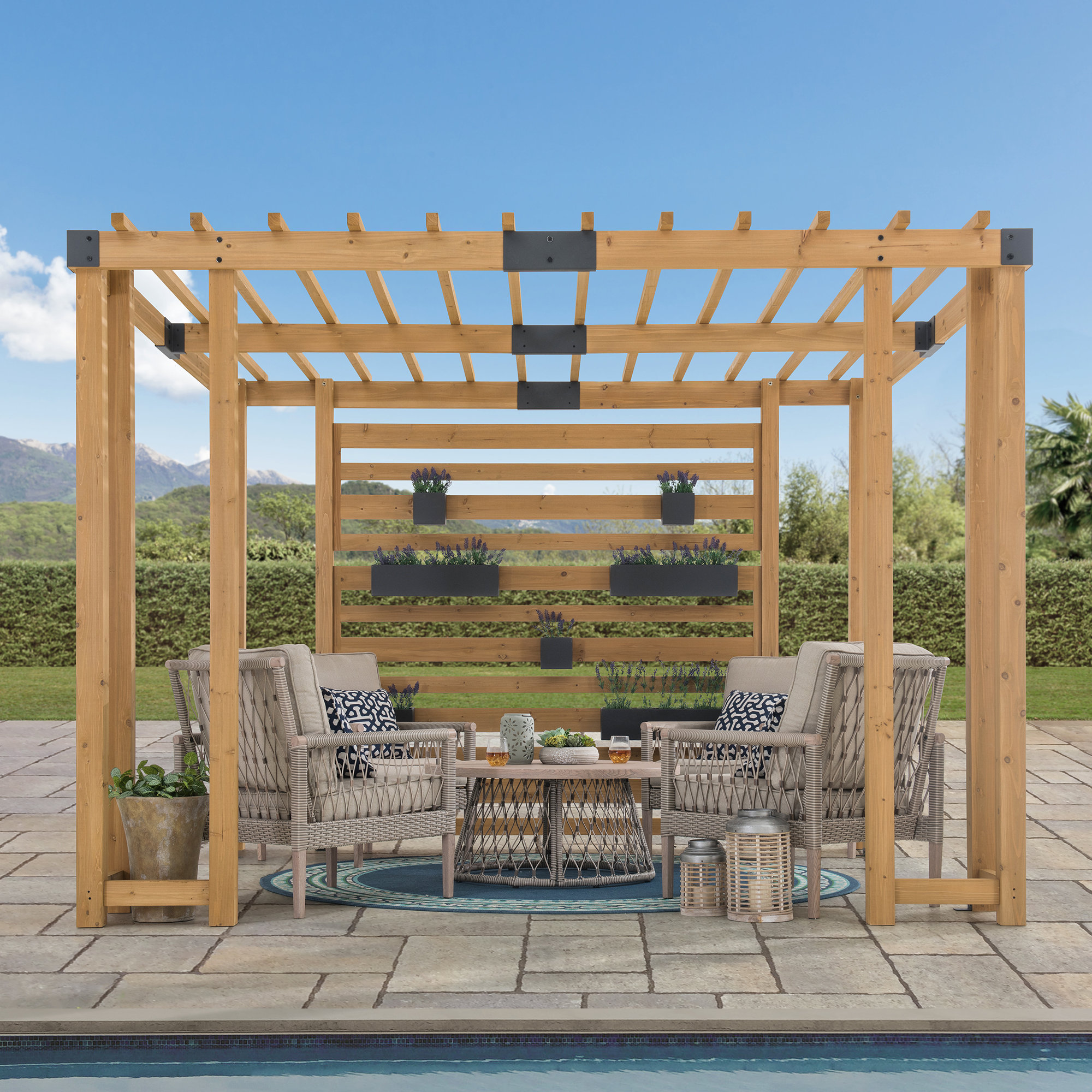 Sunjoy Wood Pergola 10 x 10.5 ft. Cedar Framed Pergolas with Adjustable ...