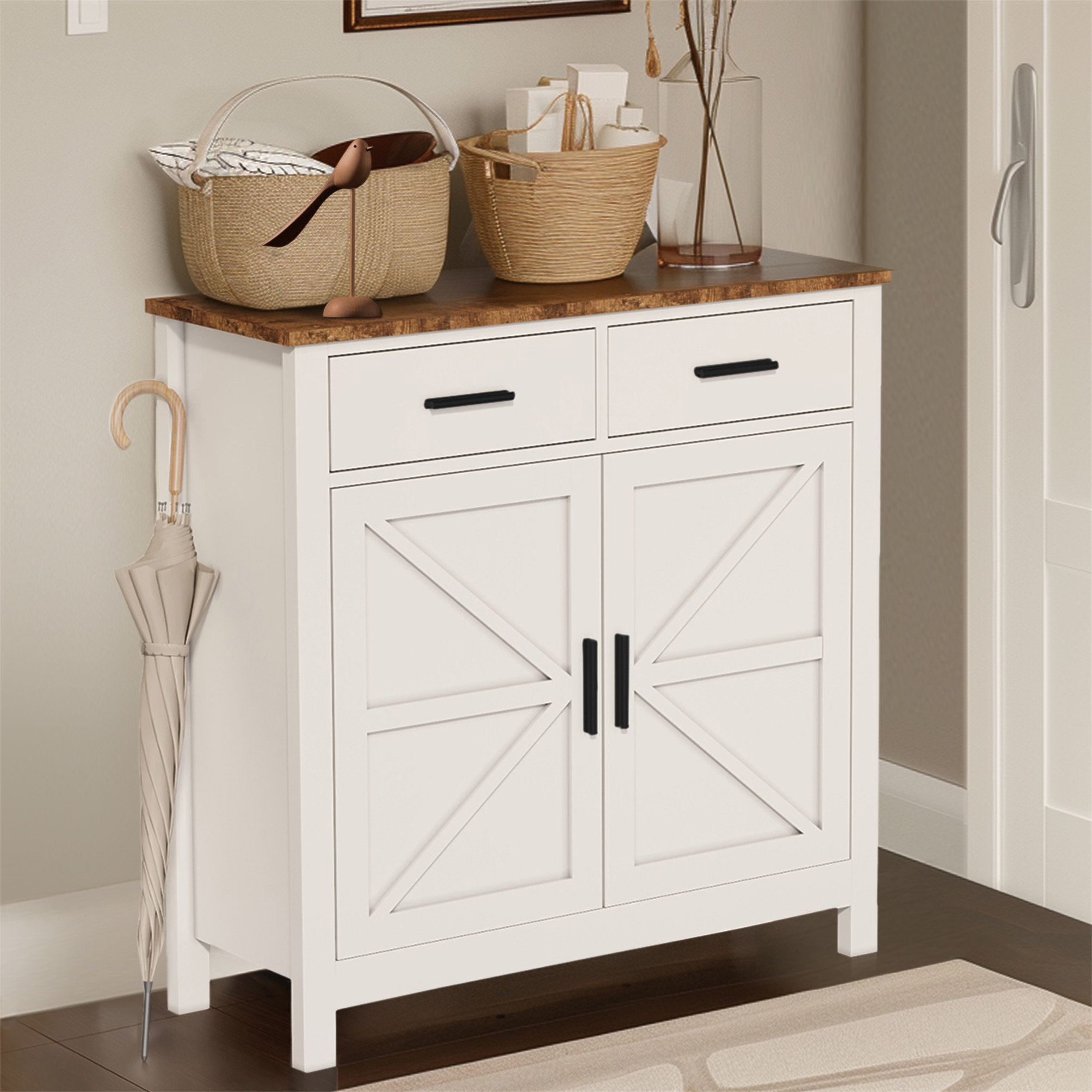 Gracie Oaks Versatile Modern Farmhouse Kitchen Storage Cabinet With ...