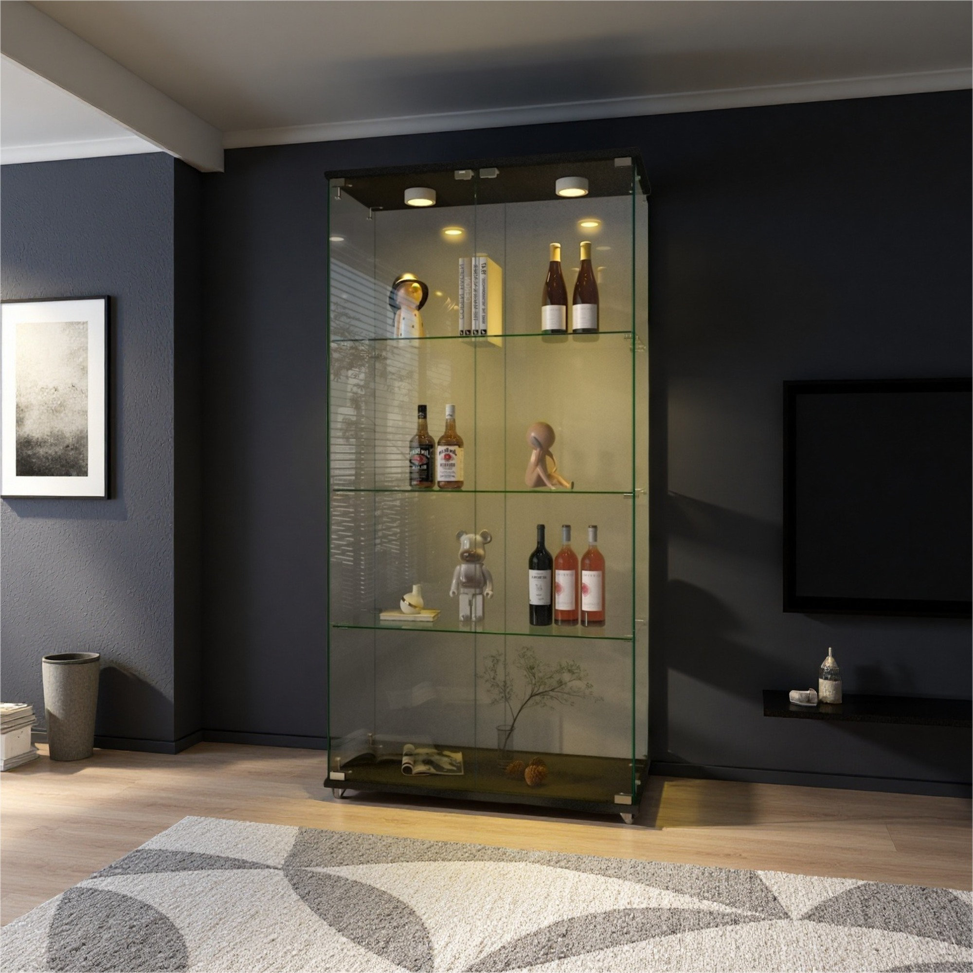 Wrought Studio™ Modern Glass Display Cabinet With LED Lights, Quick ...