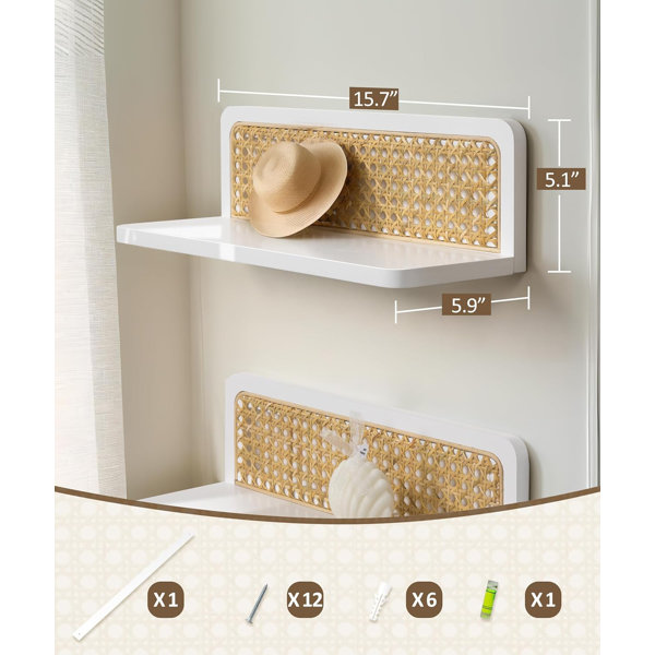 Bay Isle Home™ Cane Webbing Wall Shelves 2 Piece Boho Rattan Decorative ...