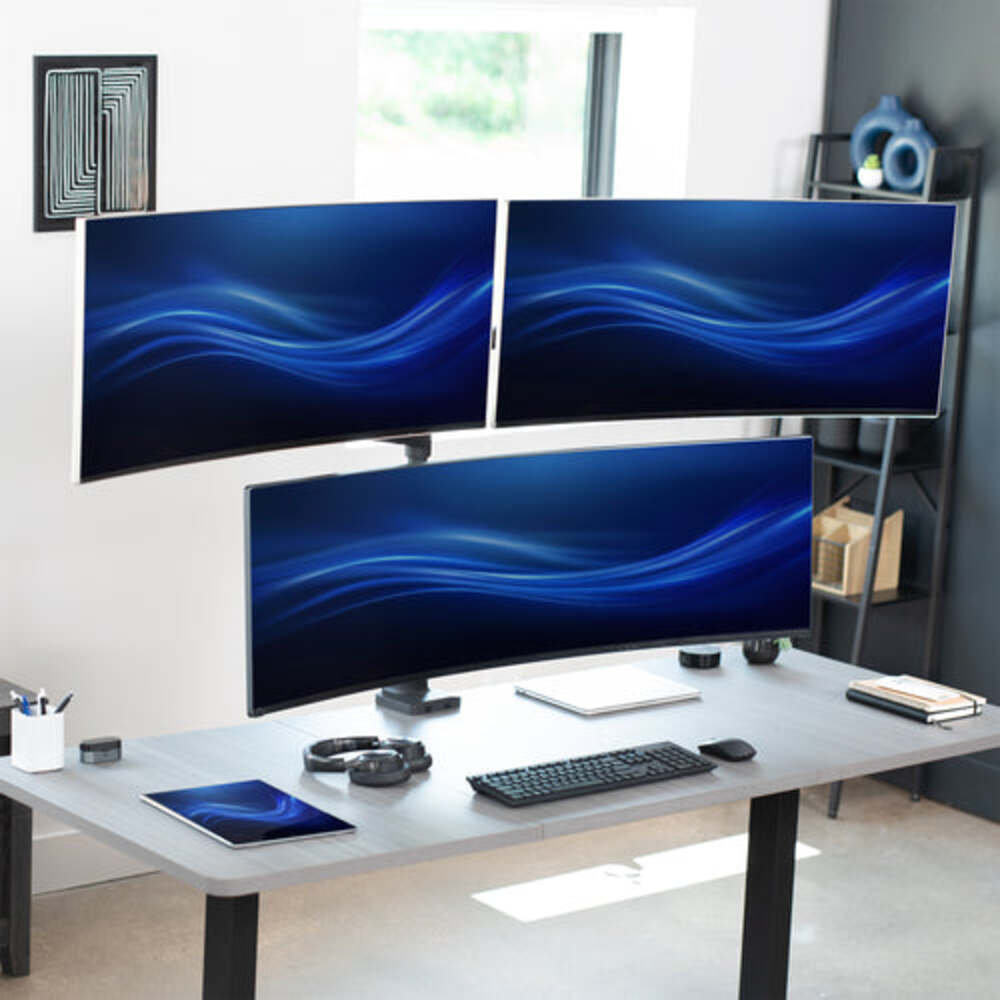 Vivo Pneumatic Triple Ultrawide Computer Monitor Desk Mount For Screens ...