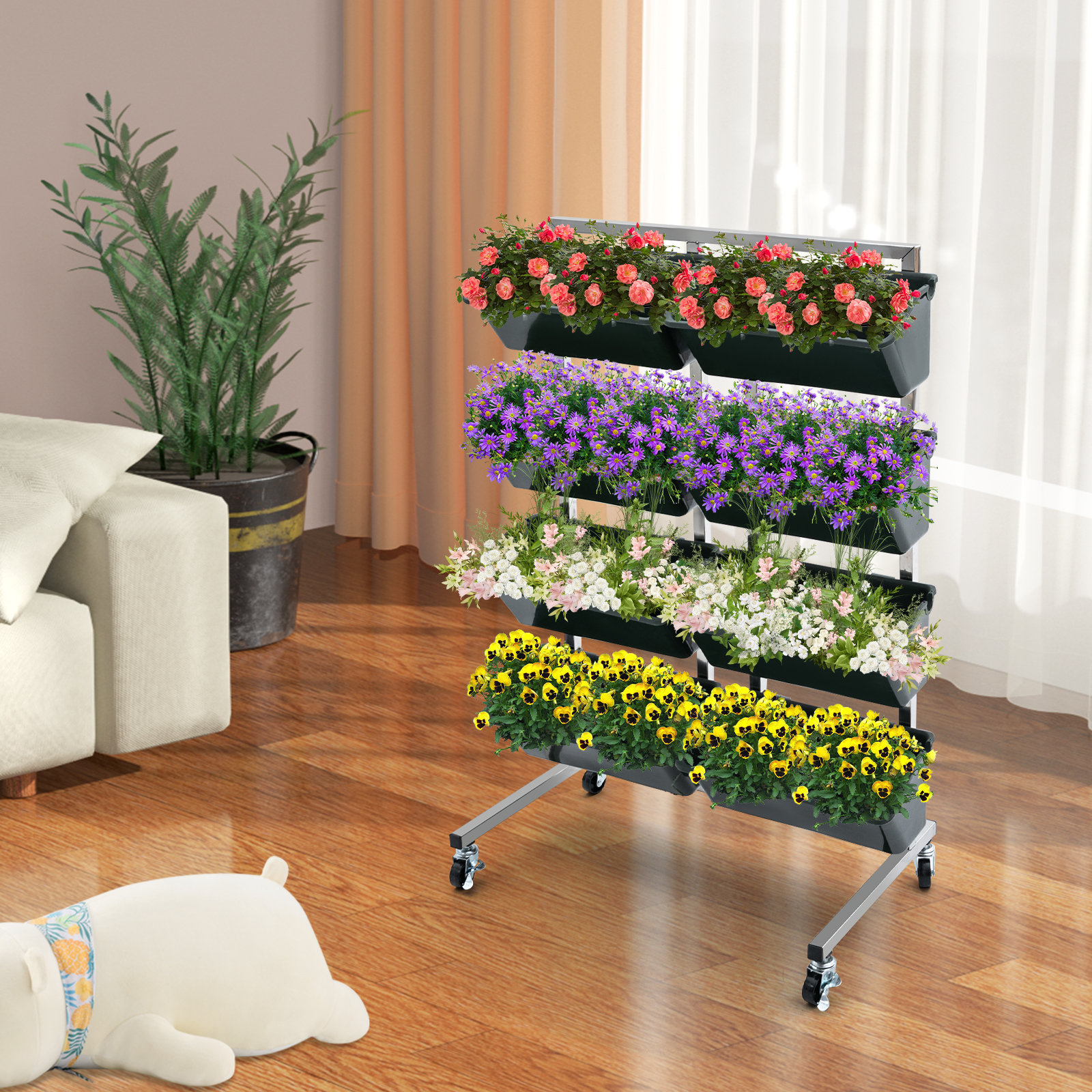 Arlmont & Co. Movable 4-Tier Flower Display Stand with 8 Planters ...