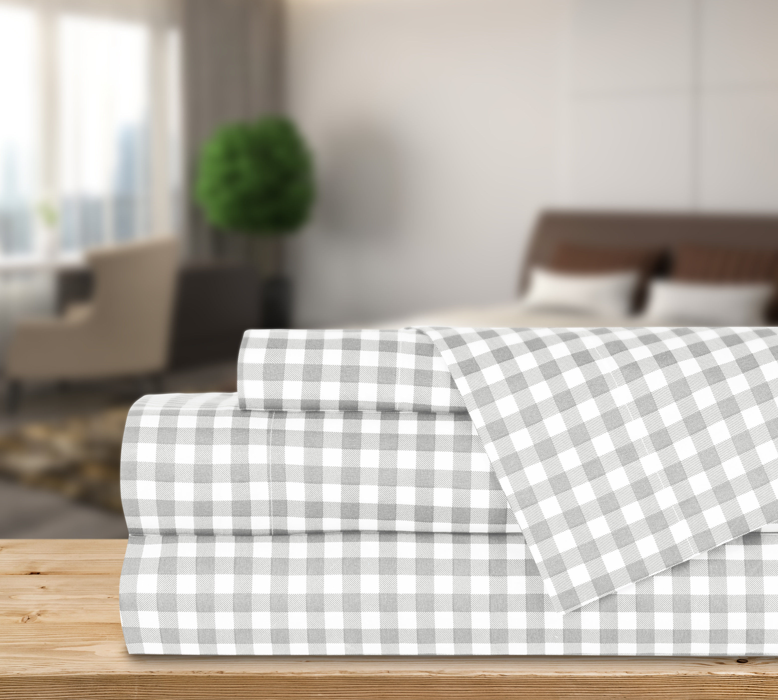 Safdie & Co. Inc. Printed Plaid Microfiber Sheet Set & Reviews | Wayfair