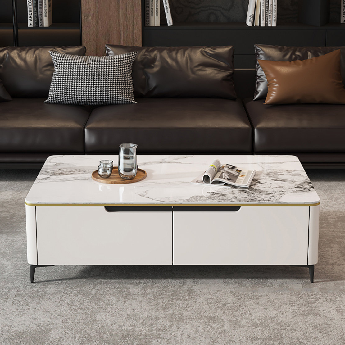 Orren Ellis Modern rectangular stone slab coffee table | Wayfair