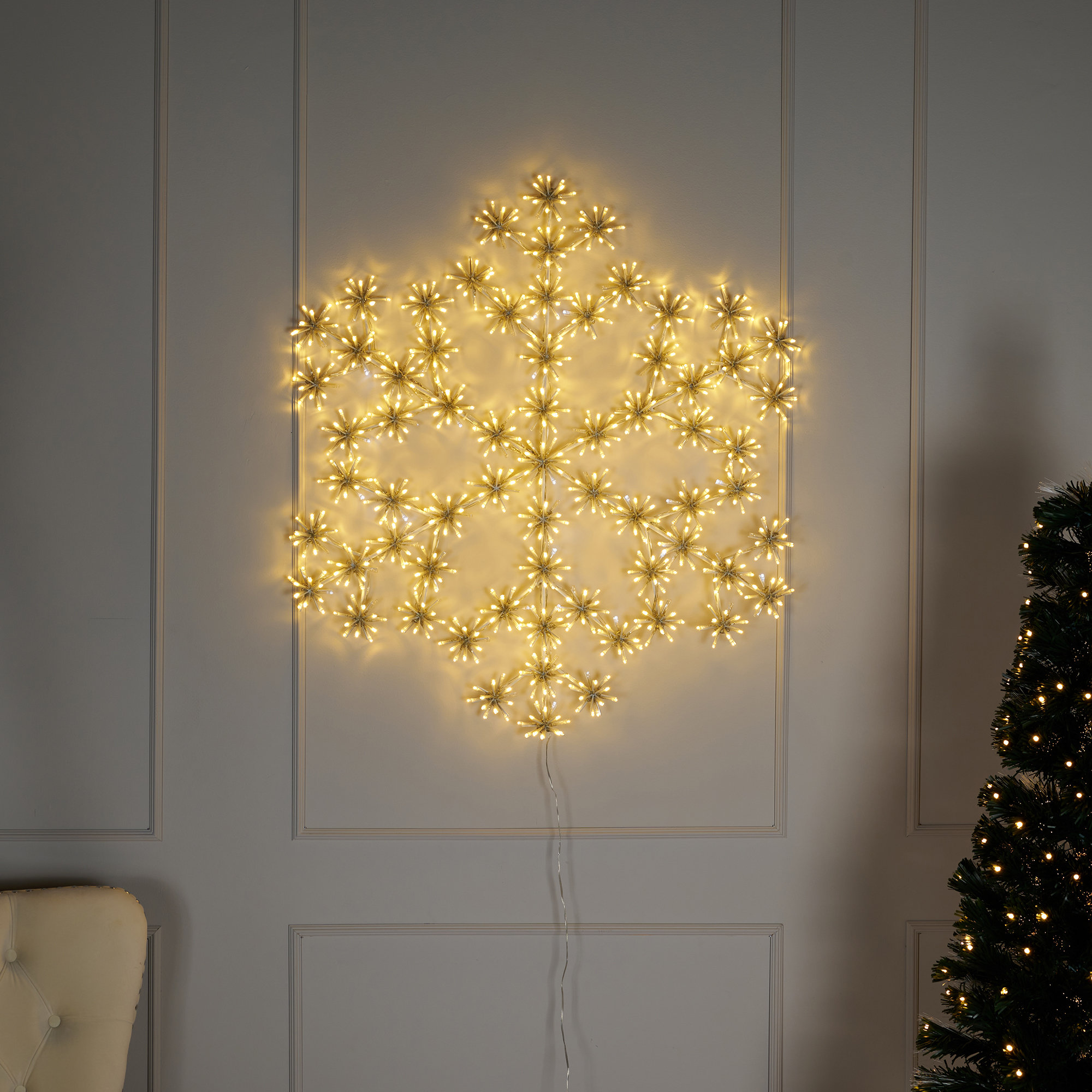 The Holiday Aisle® 53In Cluster Snowflake Light with 804 Warm White ...