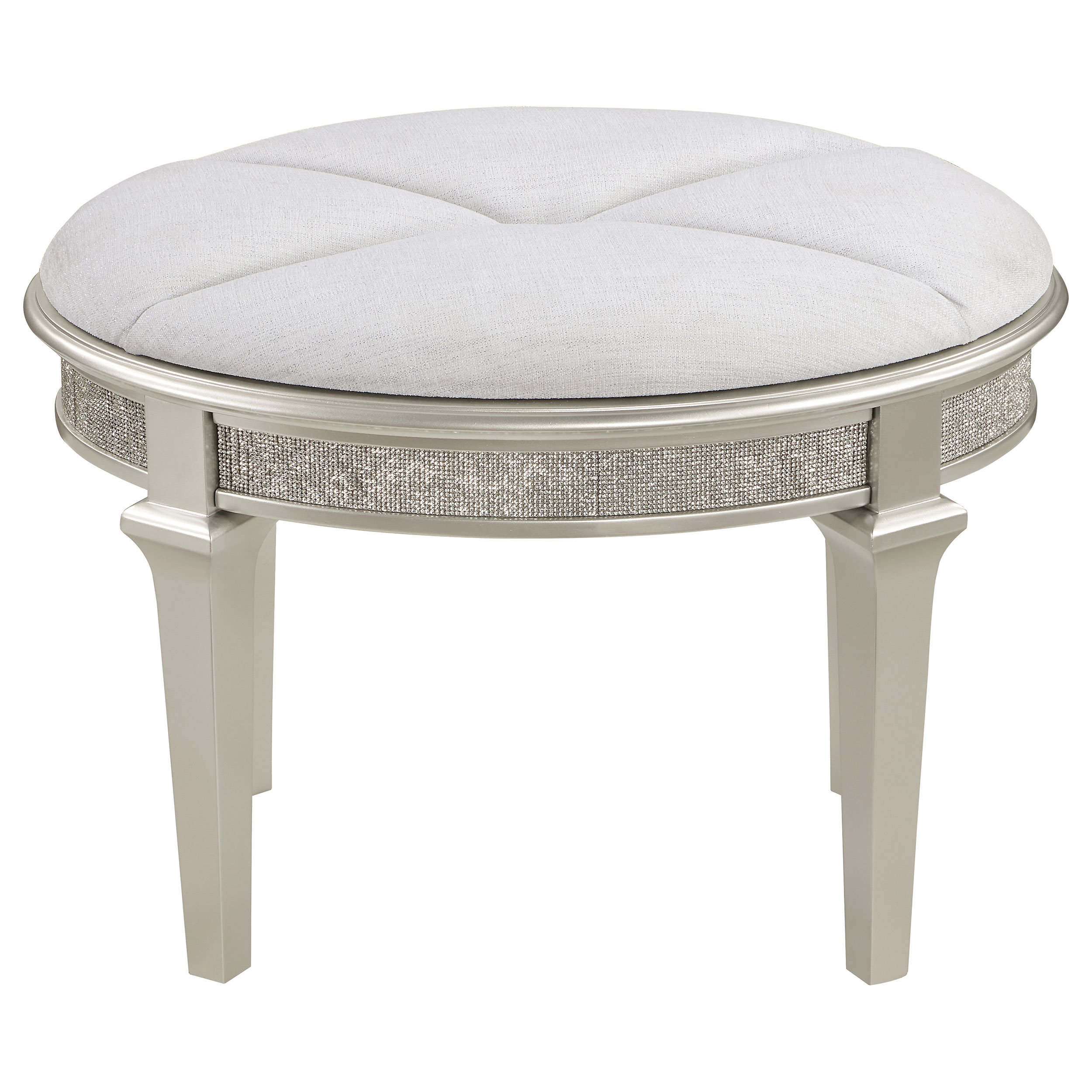 Newline Evangeline Upholstered Oval Vanity Stool Silver And Ivory ...