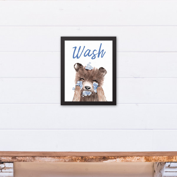 Trinx Bear Washing Face Framed Canvas Print | Wayfair