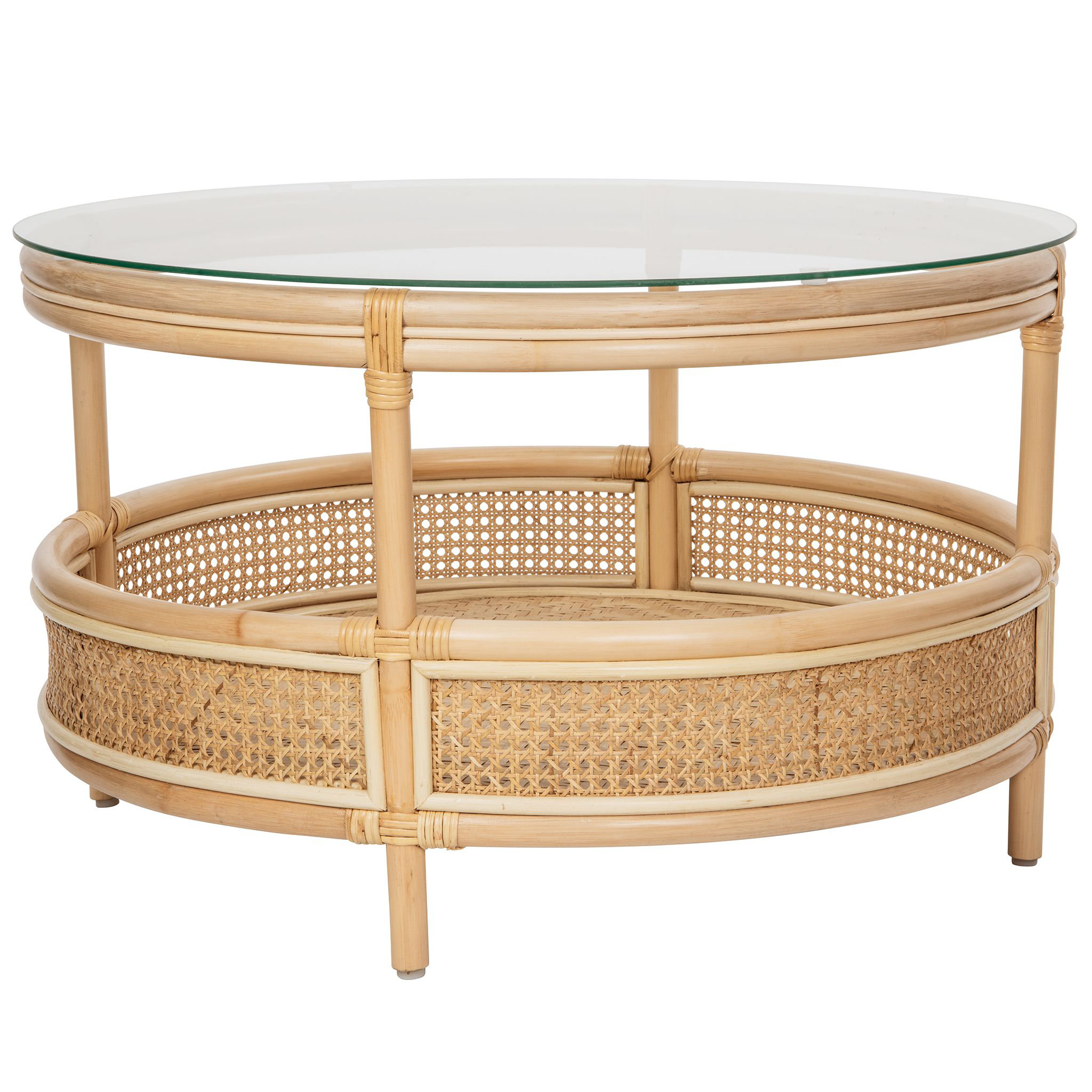 Bay Isle Home Latitude Rattan Cane Round 2-Tier Open Shelf Coffee Table ...