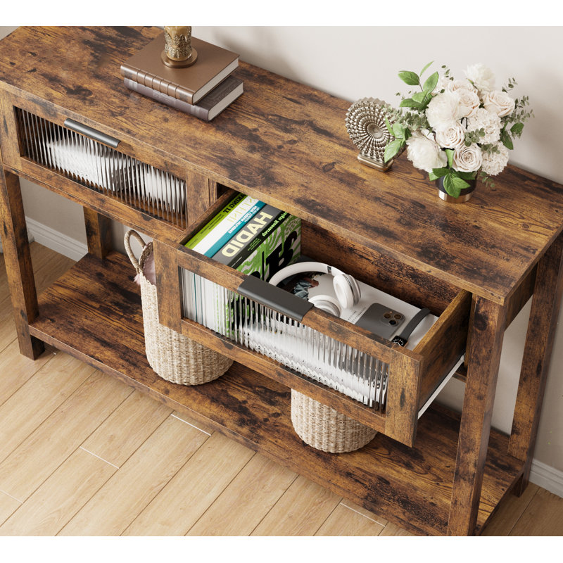 August Grove® Farmhouse Sofa Table , Console Table With Glass Drawers ...