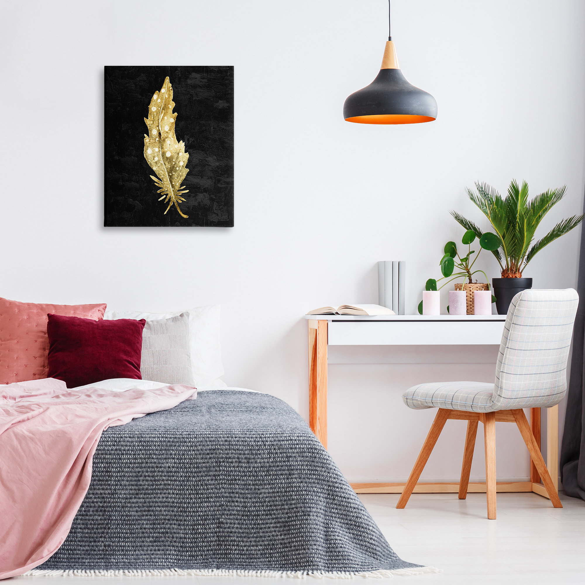 Ebern Designs Feather On Black Canvas, design by Kim Allen | Wayfair