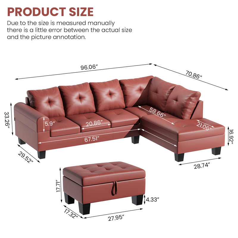 Ebern Designs Sectional Sofa Furniture Sets, 3PCS L-Shape Sectional Set ...