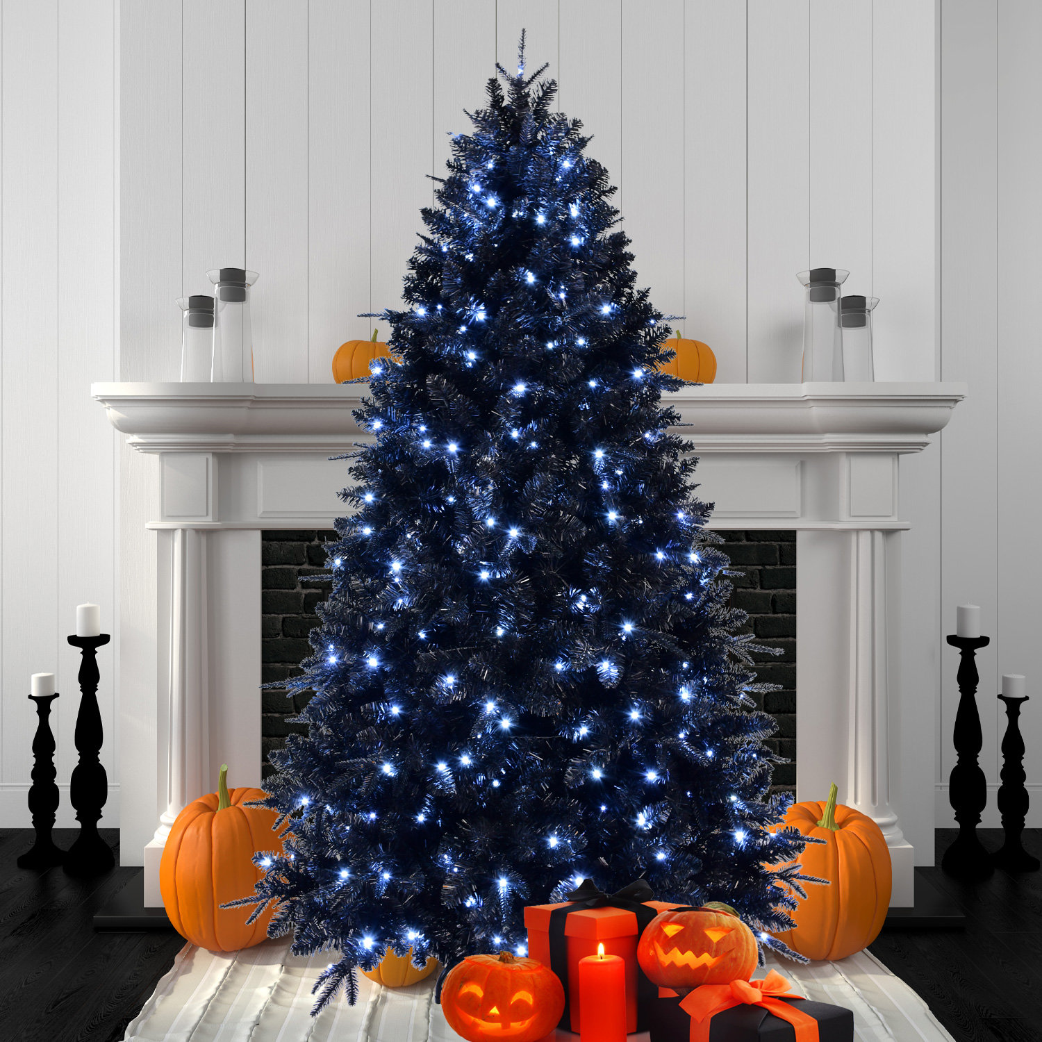 The Holiday Aisle® Black Christmas Tree W/ 500 White LED Lights, 2156 ...