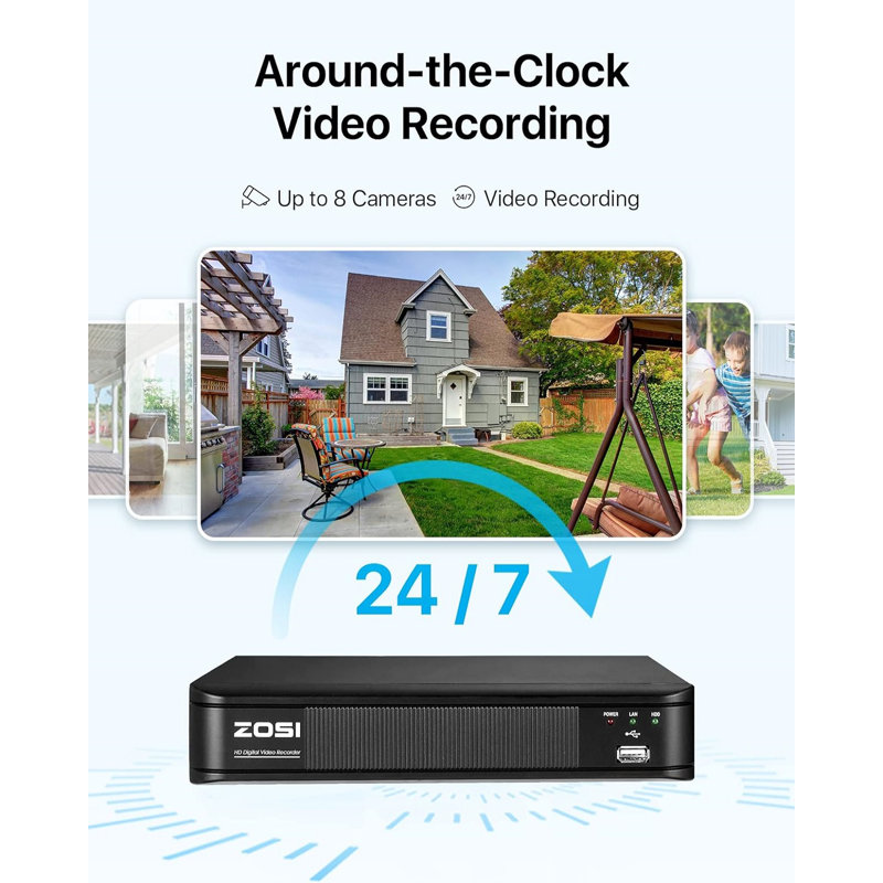 ZOSI 8CH DVR Security Camera System with 1080P Wired Dome Outdoor ...
