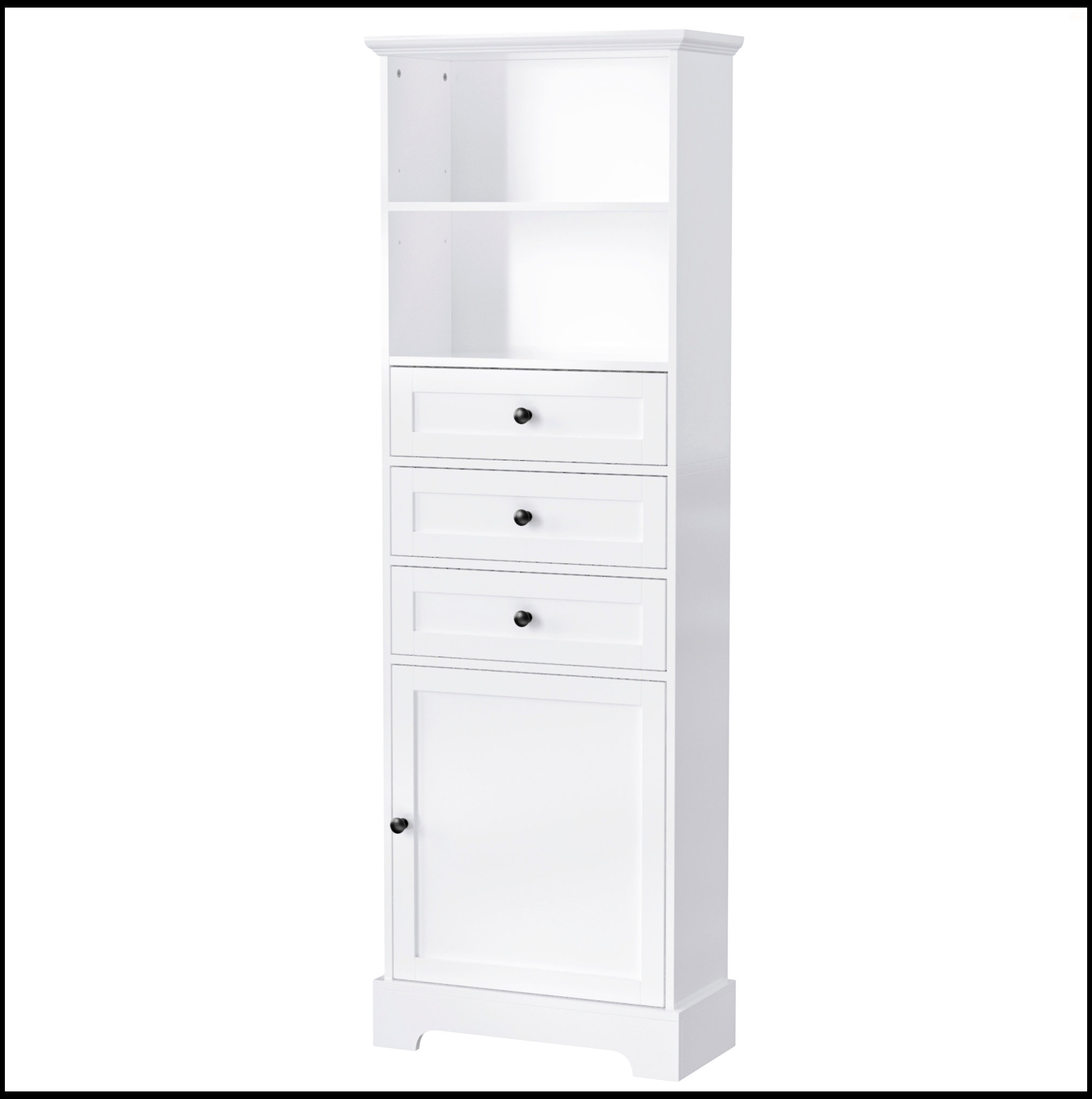 Latitude Run® White Tall Storage Cabinet With 3 Drawers And Adjustable ...