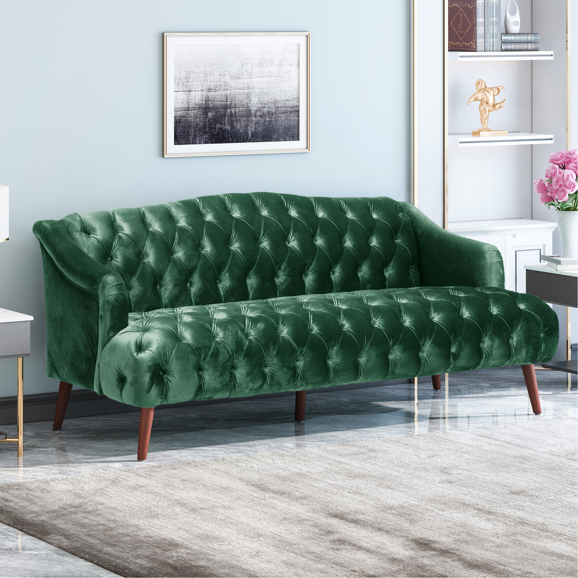 Mercer41 Comfy 3-Seat Sofa With Wooden Legs, PU, For Living Room And ...