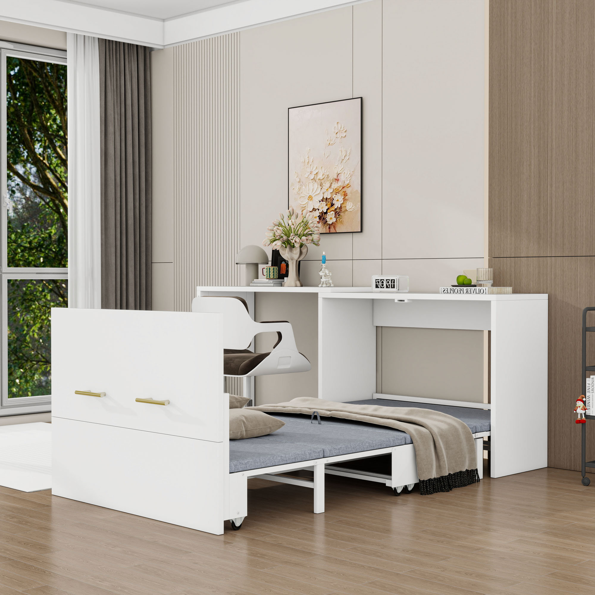 Latitude Run® Twin Wooden Murphy Bed with Adjustable Desk | Wayfair