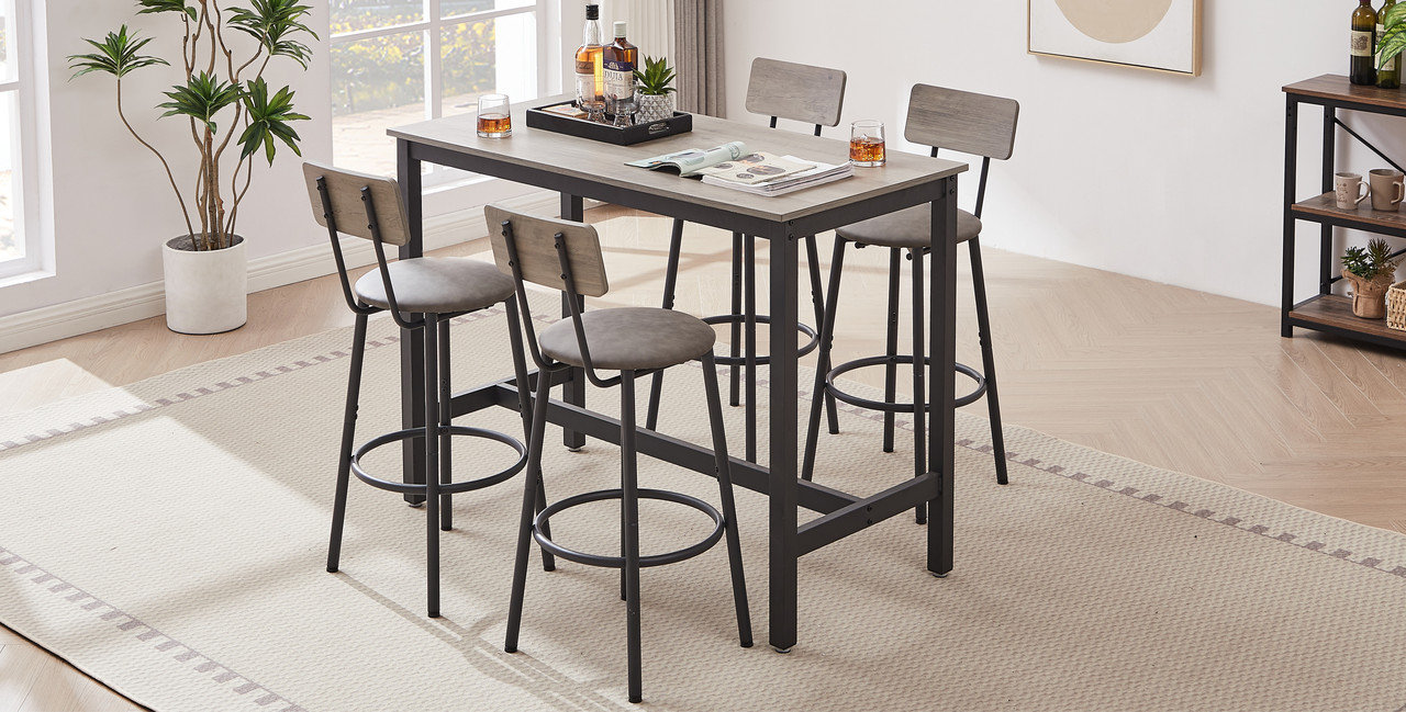 Latitude Run® 5-Piece Modern Bar Table Set with 4 PU Leather Stools ...