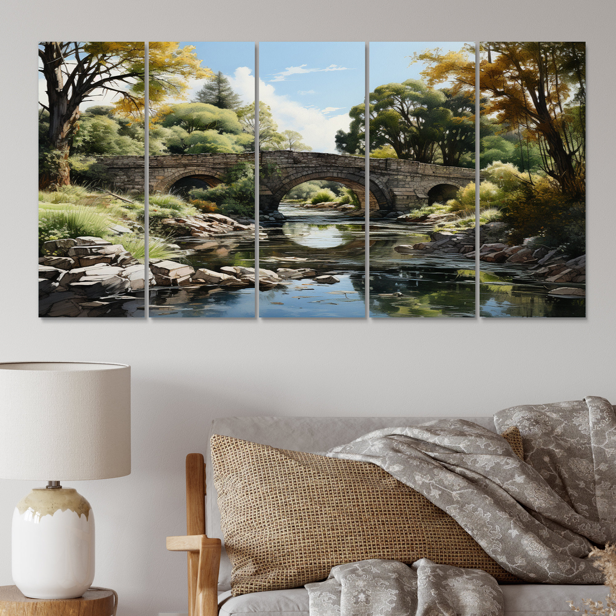 Millwood Pines Green Bridge Serene Arch II - Architecture Metal Wall Art Living Room Set | Wayfair