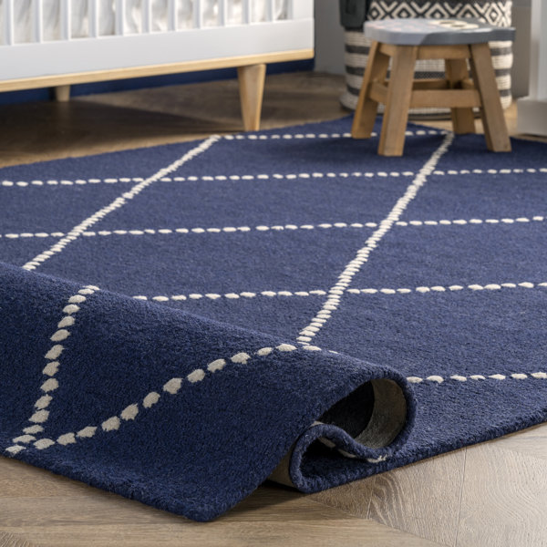 Dakota Fields Geometric Diamond Handmade Tufted Wool Navy Area Rug ...