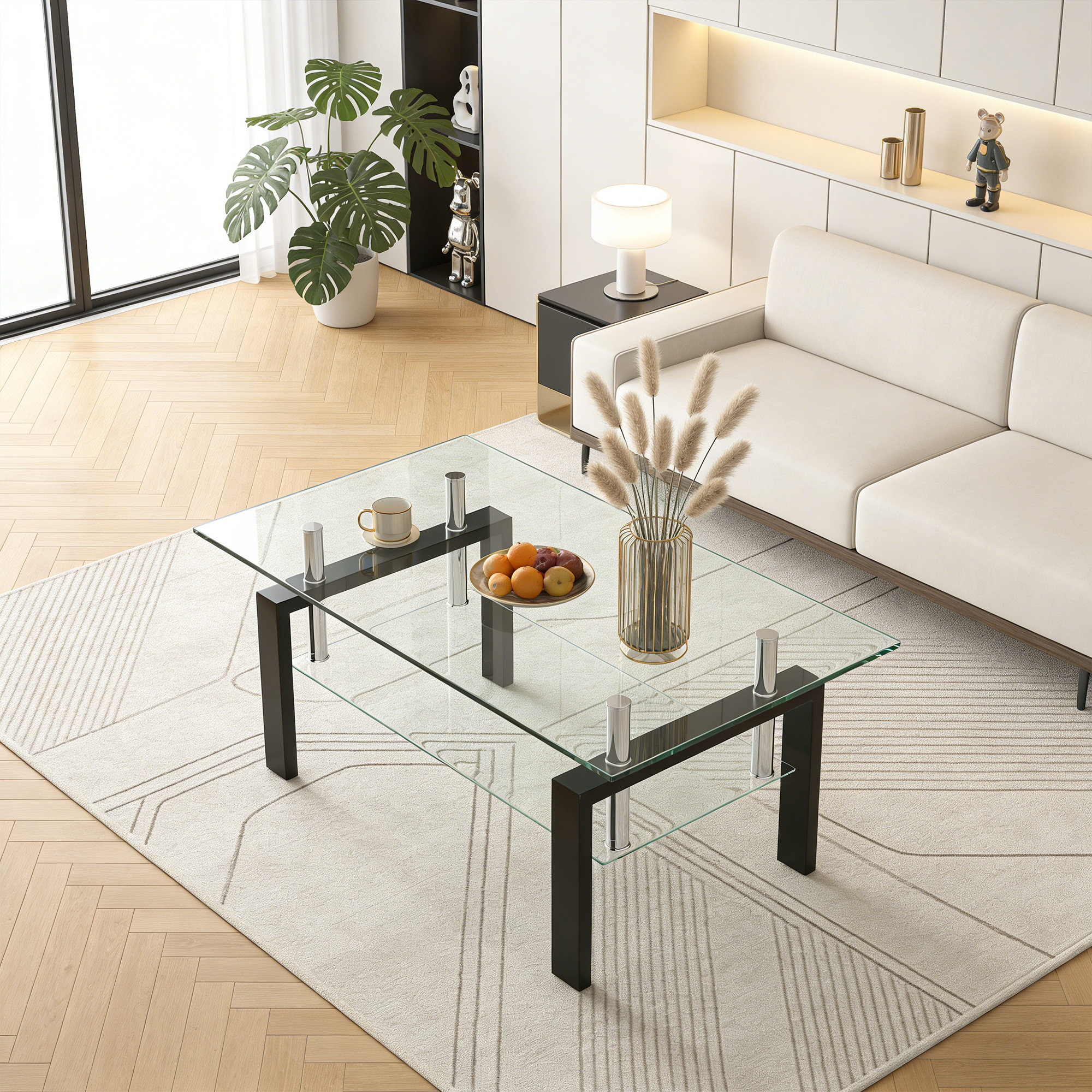 Wrought Studio™ Tempered Glass Coffee Table, Rectangle - MDF Base ...