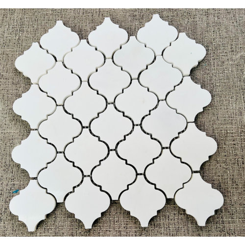 Tileville 2.75" x 3" White Marble Arabesque Lantern Pattern Natural ...
