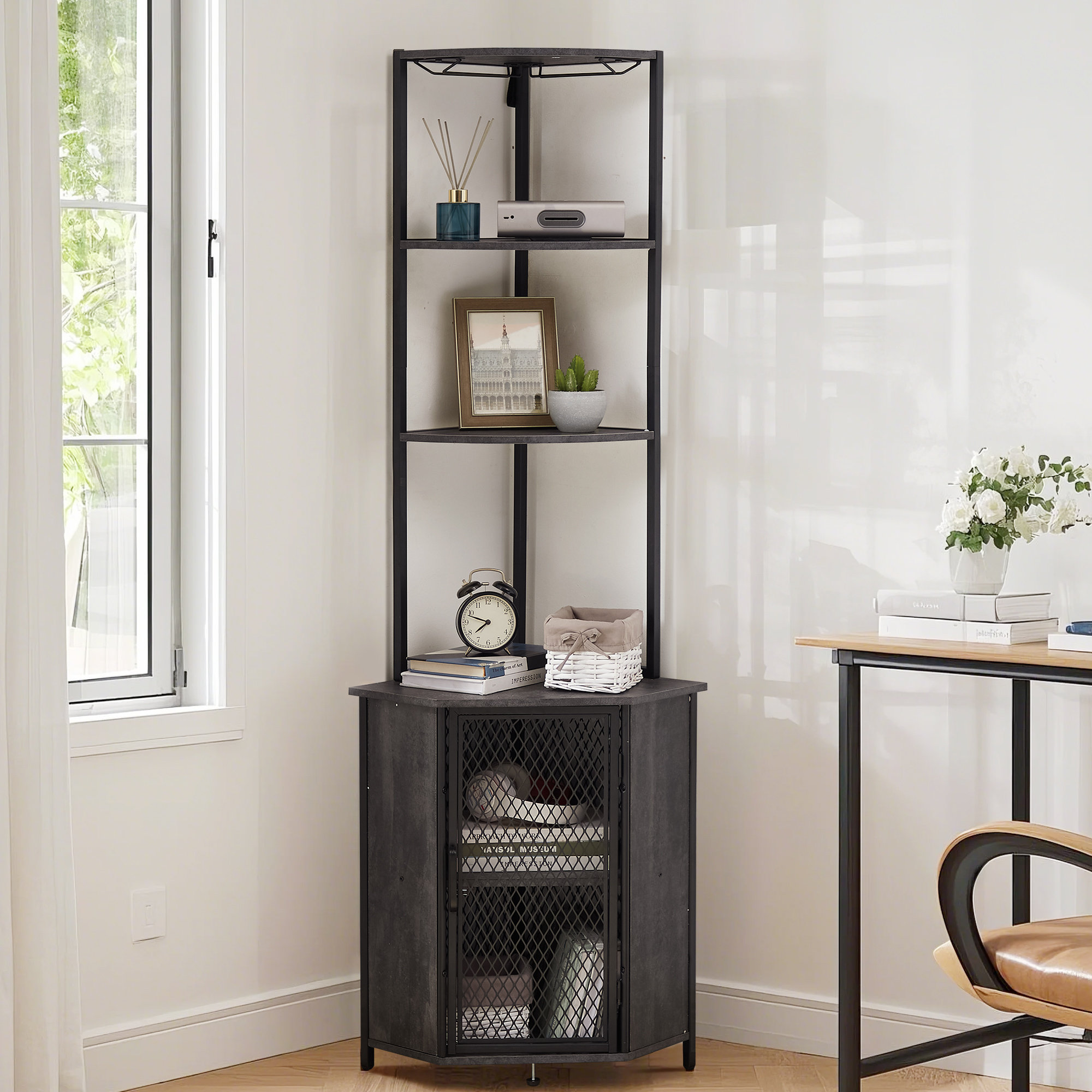 17 Stories 5-Layer Tall Corner Bookcase With Storage For Living Room ...