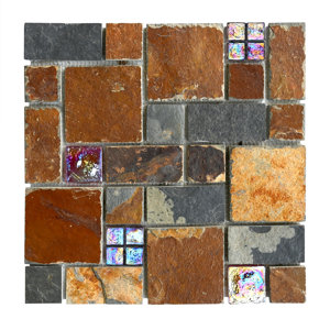 Mosaic Kitchen 12" x 12" Slate/Glass Mosaic Wall & Floor Tile | Wayfair
