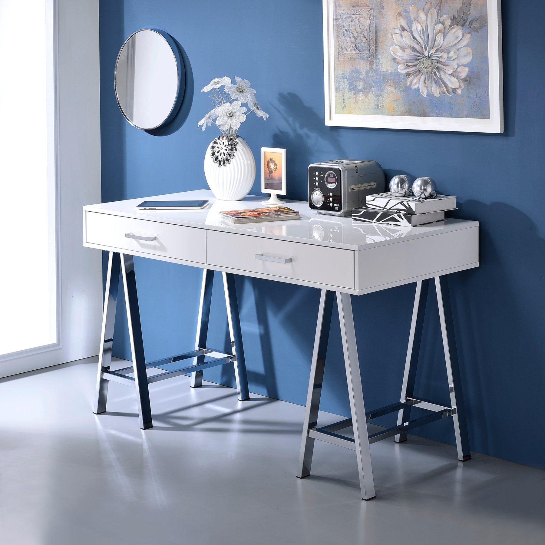 Ivy Bronx High Gloss and Writing Desk with USB Port | Wayfair