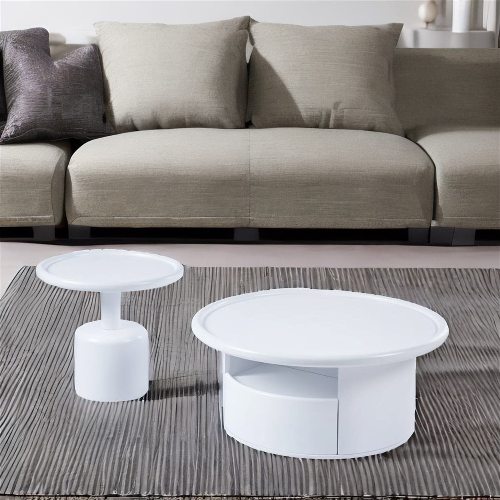 BESTCOSTY 2 Pieces White Mdf Round Coffee Table Set - Wayfair Canada