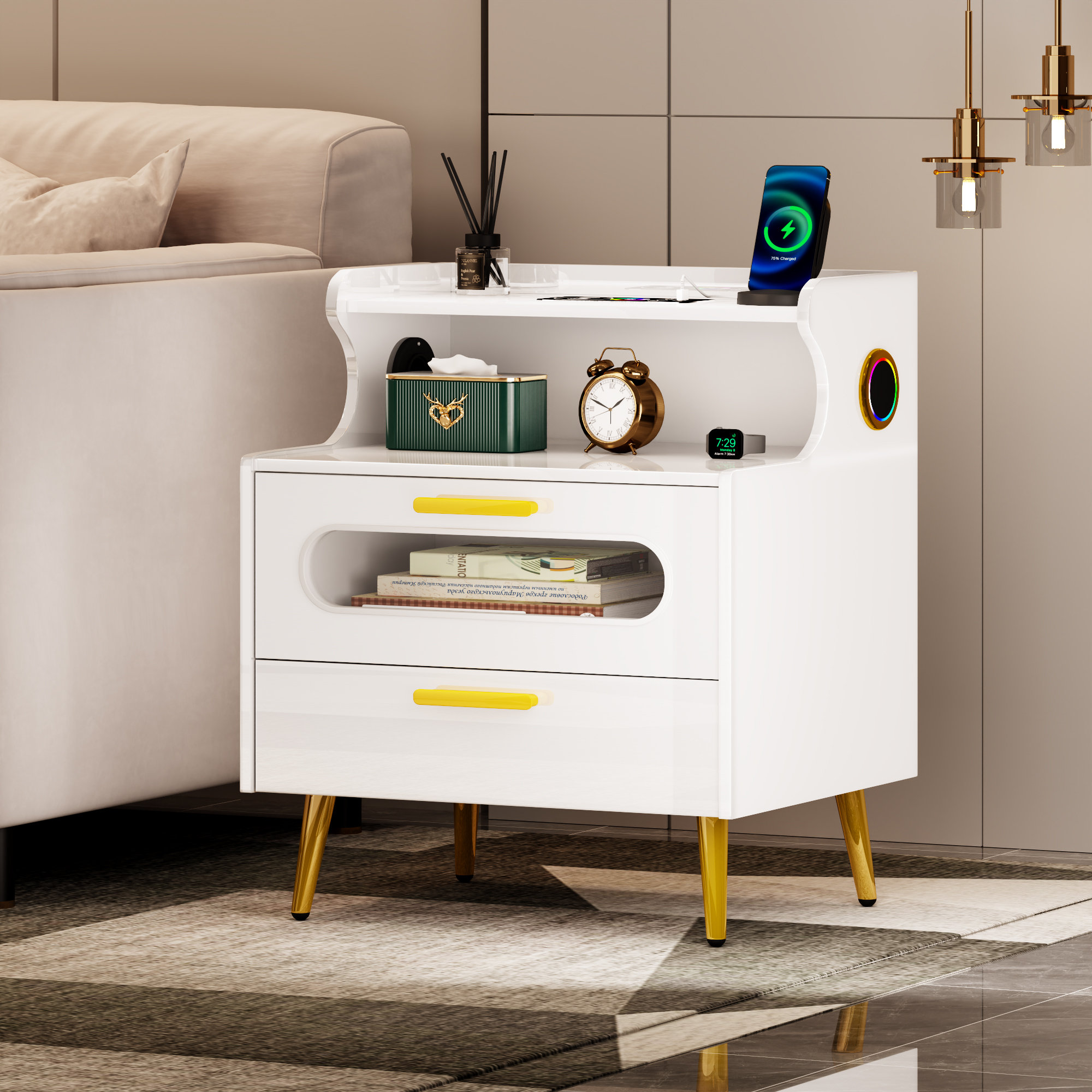 Mercer41 Davianna 3 Drawer Nightstand with RGB Light and Bluetooth ...