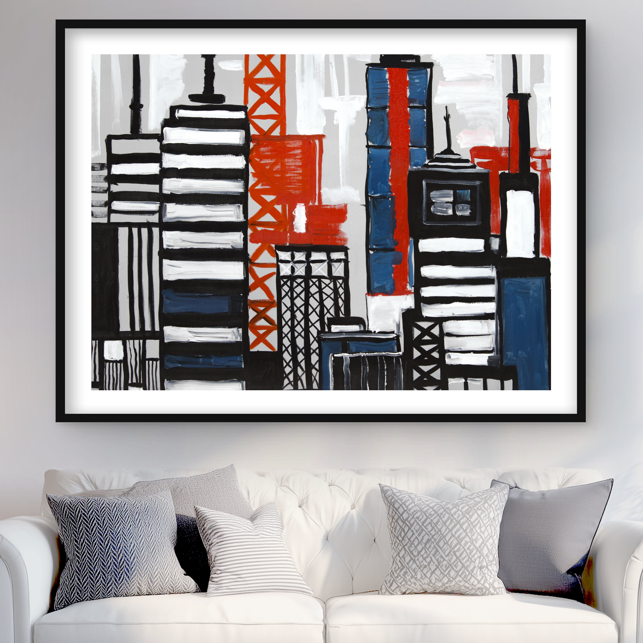 Lark Manor™ Geometric Towers and Buildings | Red Cities Framed Print ...