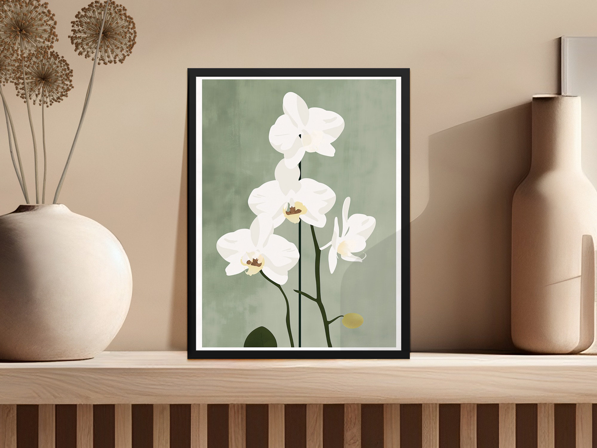 Lark Manor Serene White Orchid Floral Illustration Art Framed Poster ...