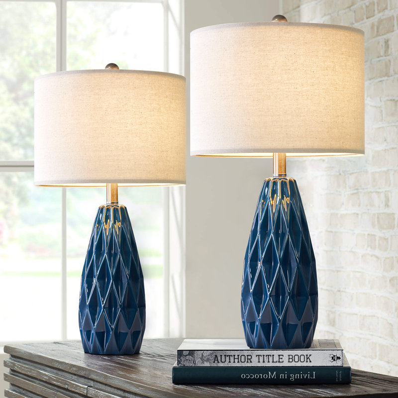 Ivy Bronx 24.75" Modern Ceramic Table lamp, Blue Embossed Bedside Lamp ...