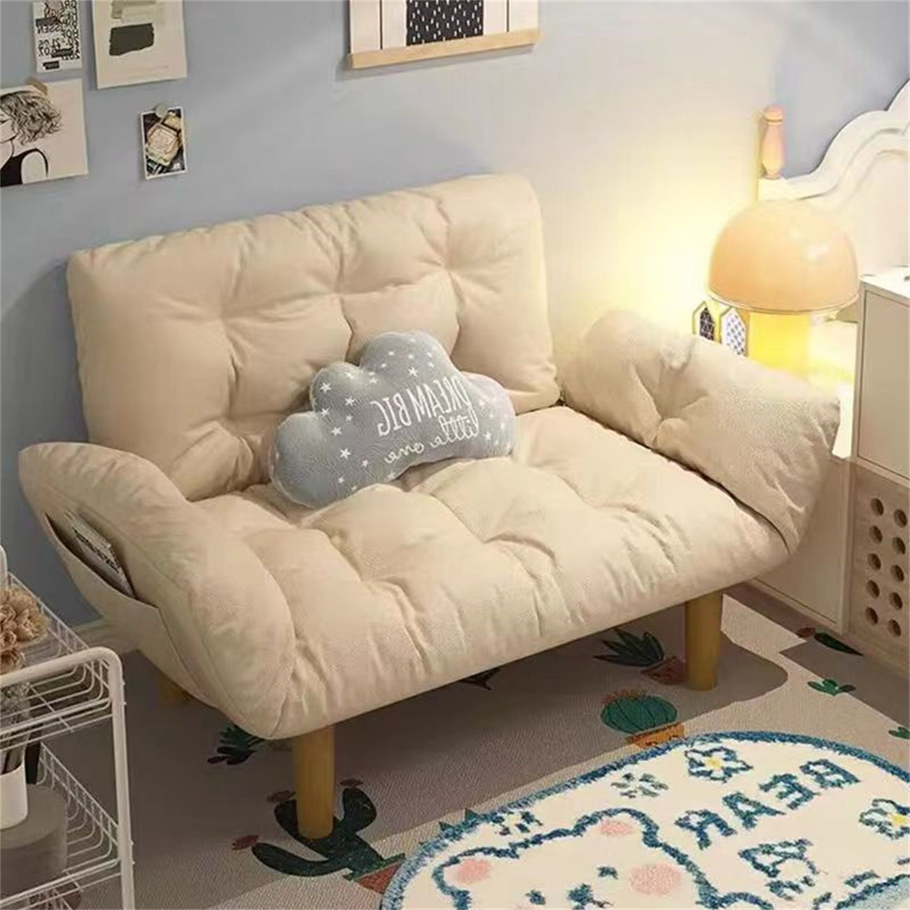 Ebern Designs Halla 61-Inch Nordic Italian Double Sofa, Sofa Bed (Three ...