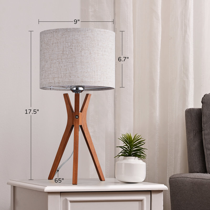 George Oliver 17.5" Modern Tripod Table Lamp With Natural Wood-colored ...