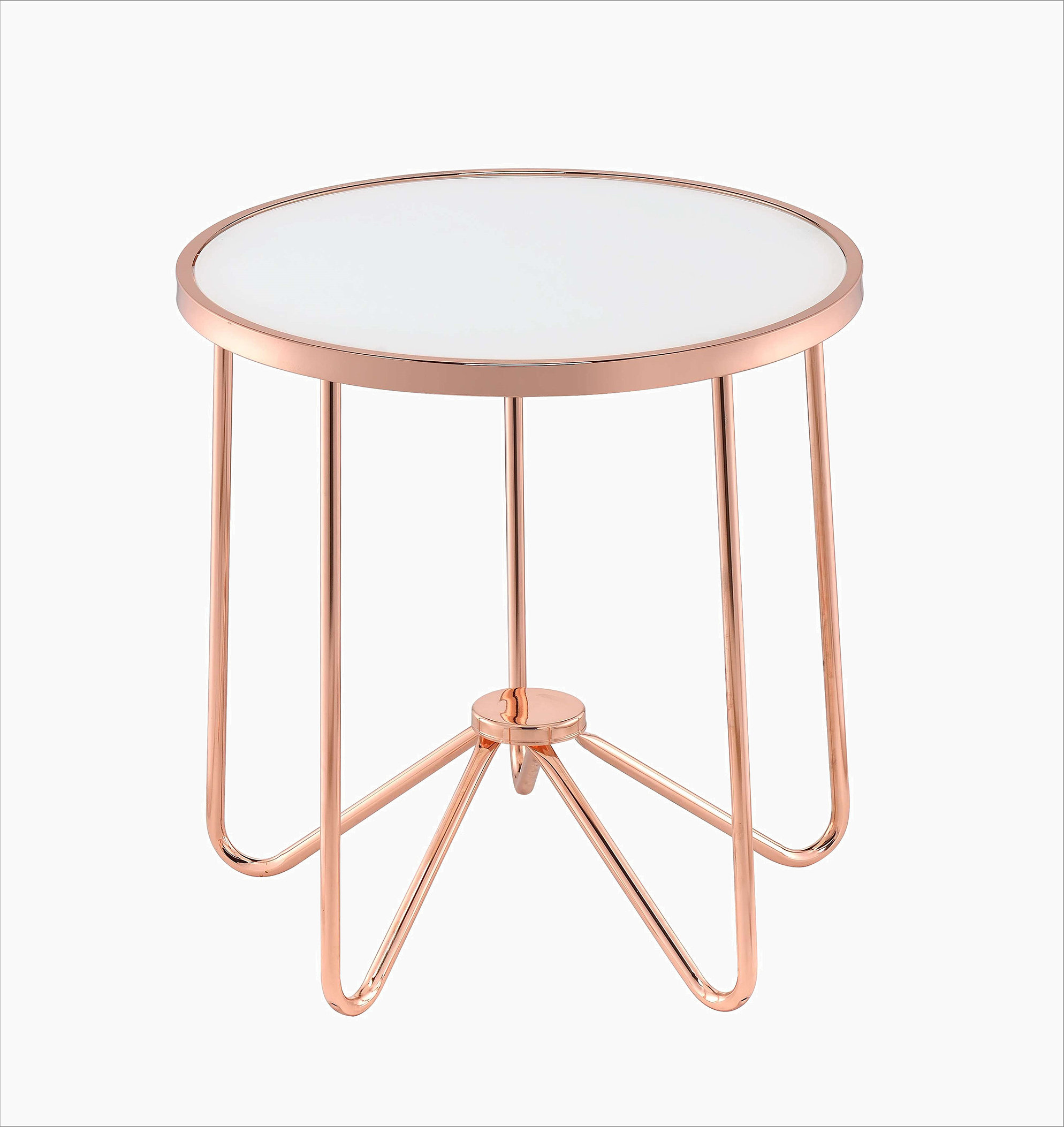 Mercer41 Rose Gold Finish End Table Round Frosted Glass Top Modern ...