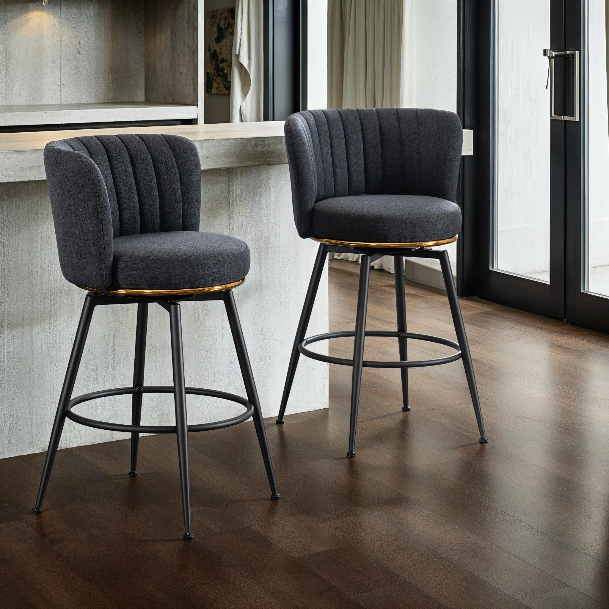 George Oliver Set of 2 High-Back Swivel Bar Stools - Adjustable Height ...