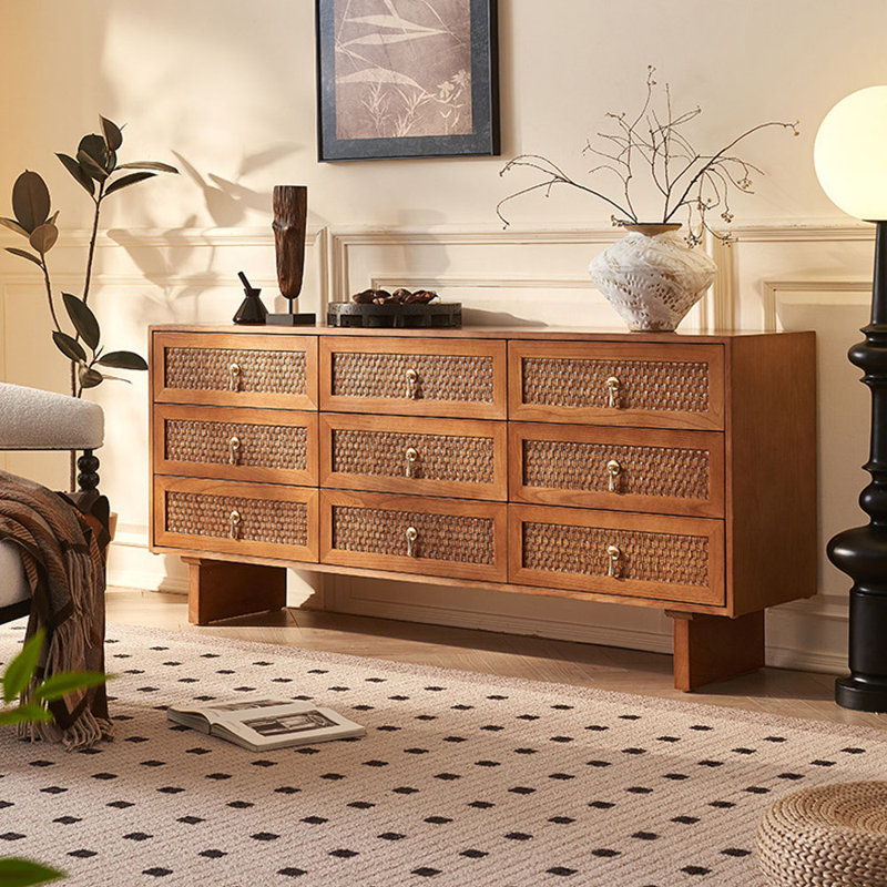 Dream cabinet Creative Rattan High Leg Storage Cabinet Accent Chest ...