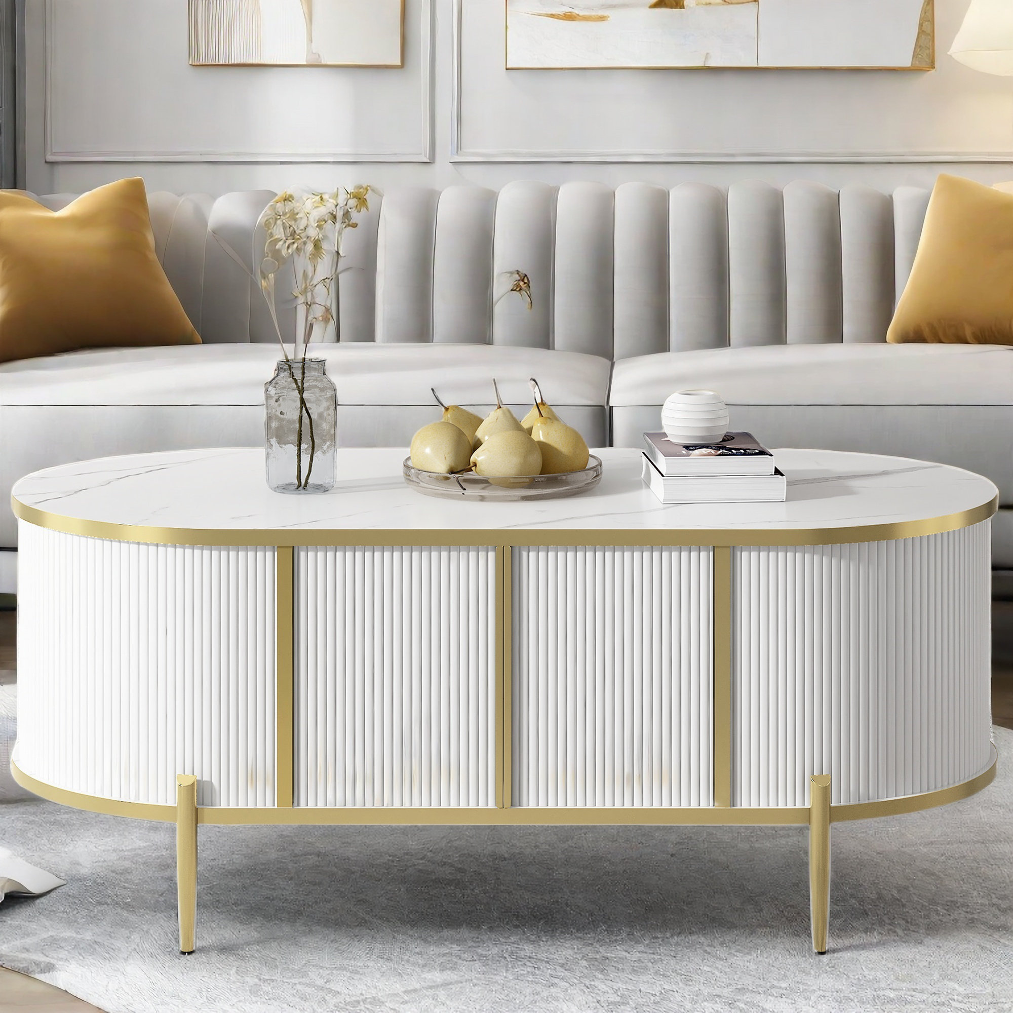 Mercer41 Derrick Modern Oval Coffee Table with Marble-patterned Top ...