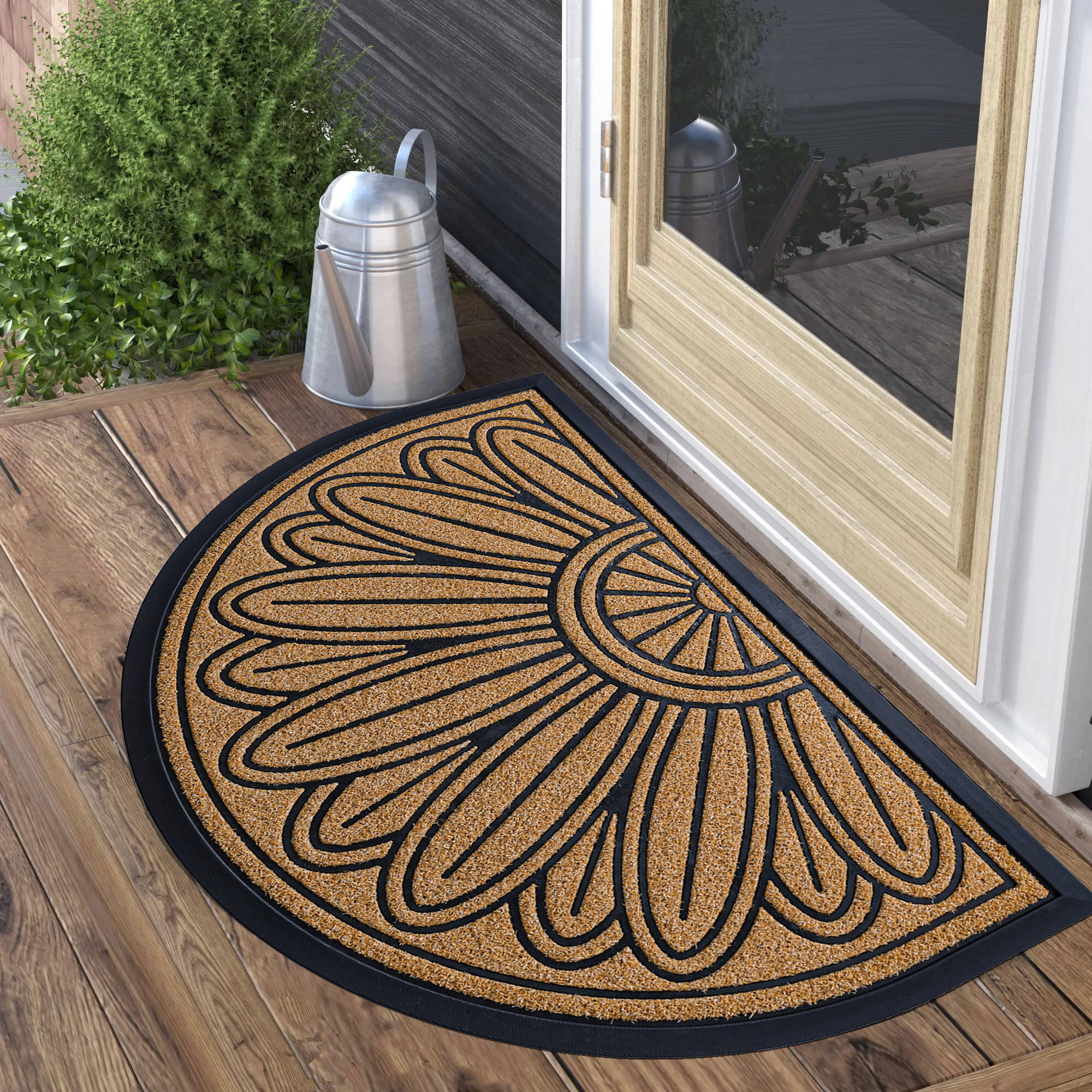 Winston Porter Vesela Floral Non-Slip Low-Profile Half-Circle Door Mat ...