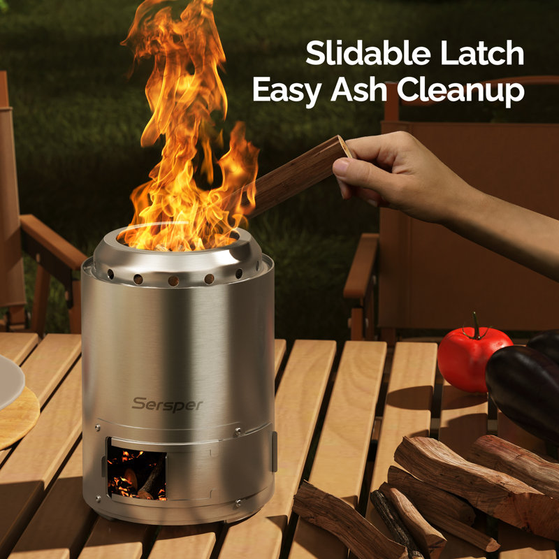 Ebern Designs Portable Smokeless Fire Pit – Compact Stainless Steel ...