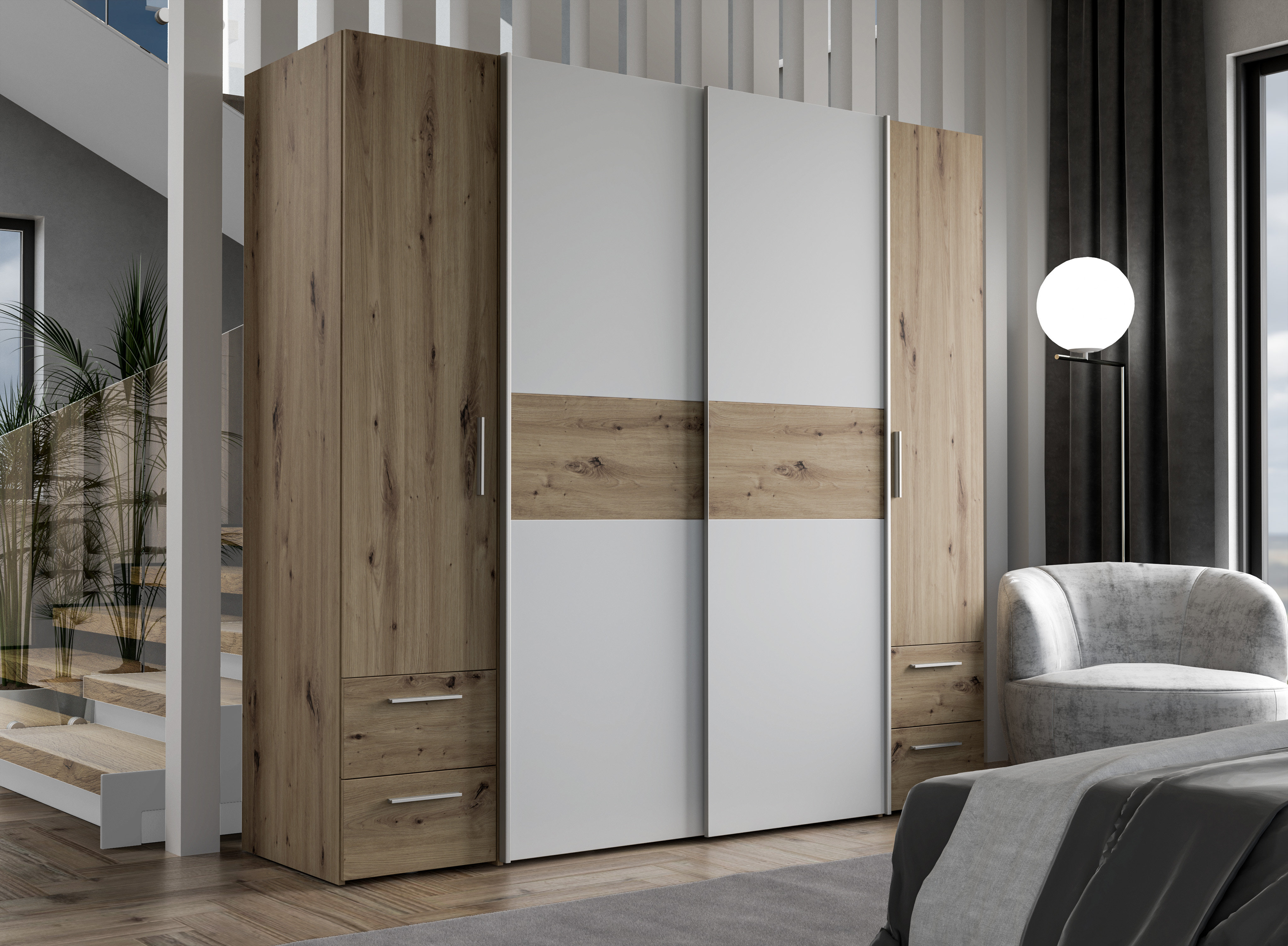 17 Stories 4 Door Sliding Wardobe with shelves and clothes rail, 200cm ...